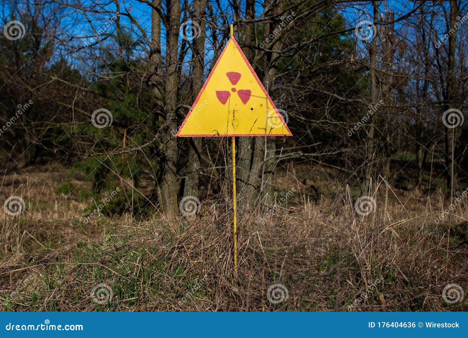 Radioactive warning sign stock photo. Image of town - 176404636