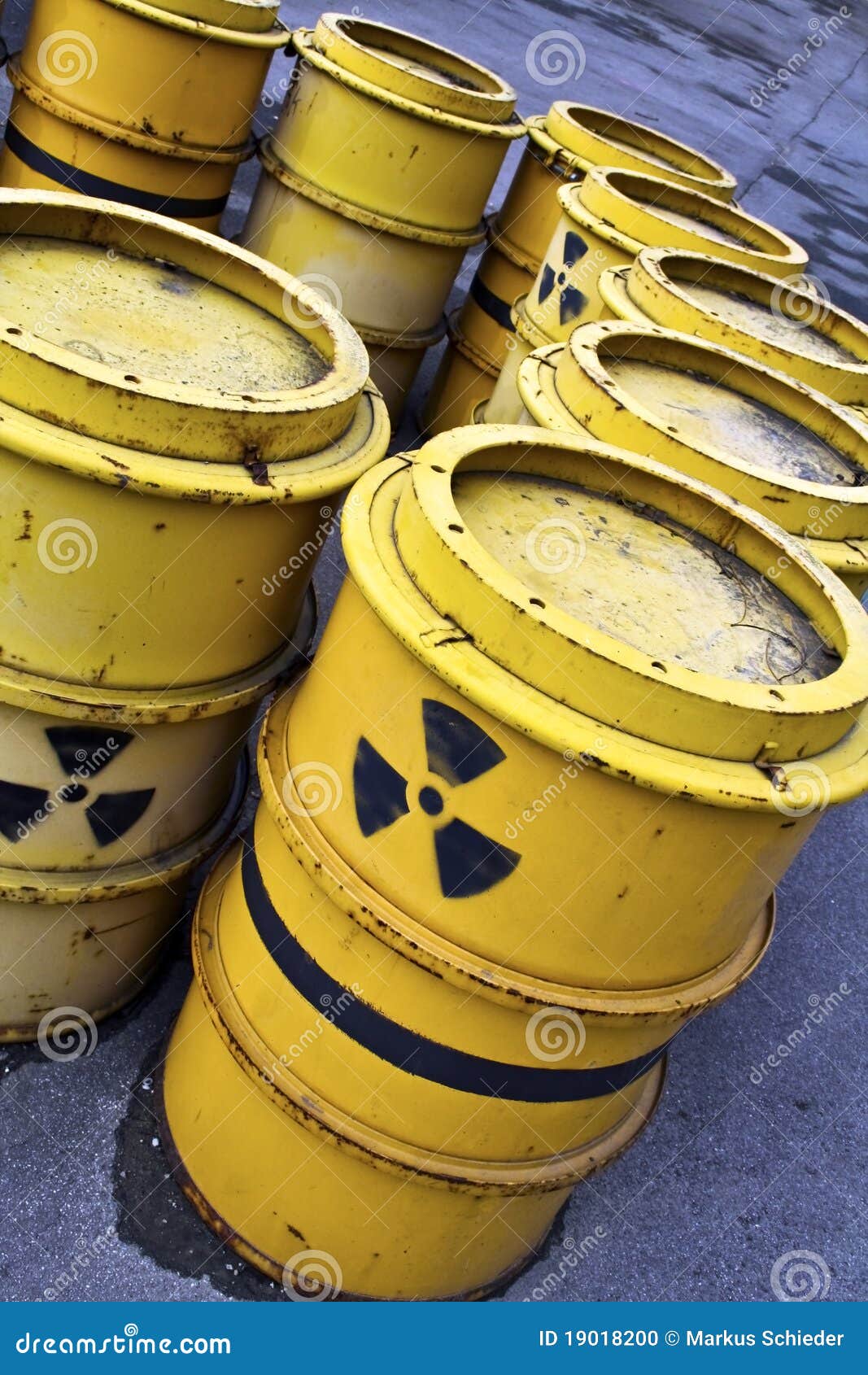 Radioactive Warning Symbol on Yellow Tuns of Toxic Stock Photo - Image ...