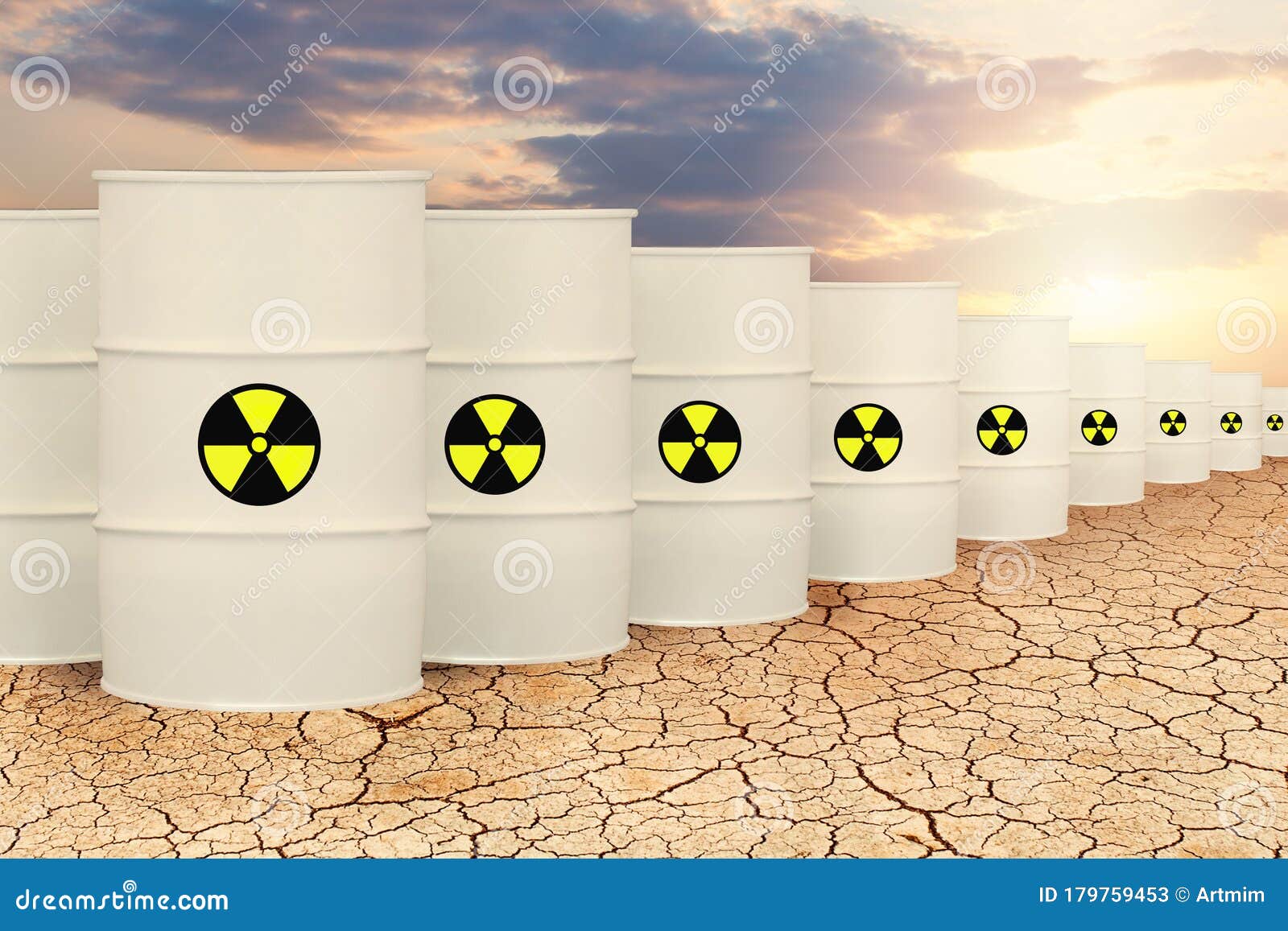 Radioactive Waste Barrels. Toxic Nuclear Pollution Concept Stock ...