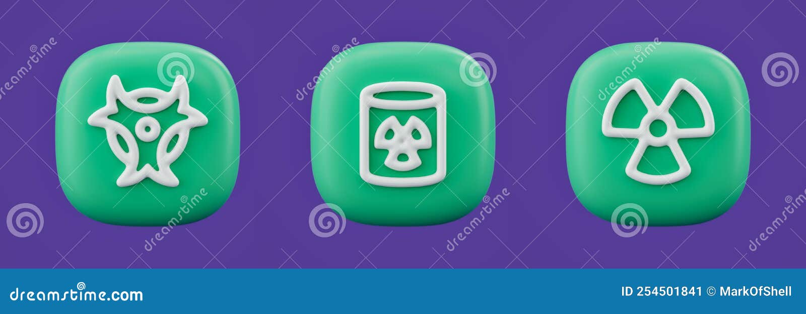 Radioactive Waste 3d Icons on a Green Button, Outline Energy and ...