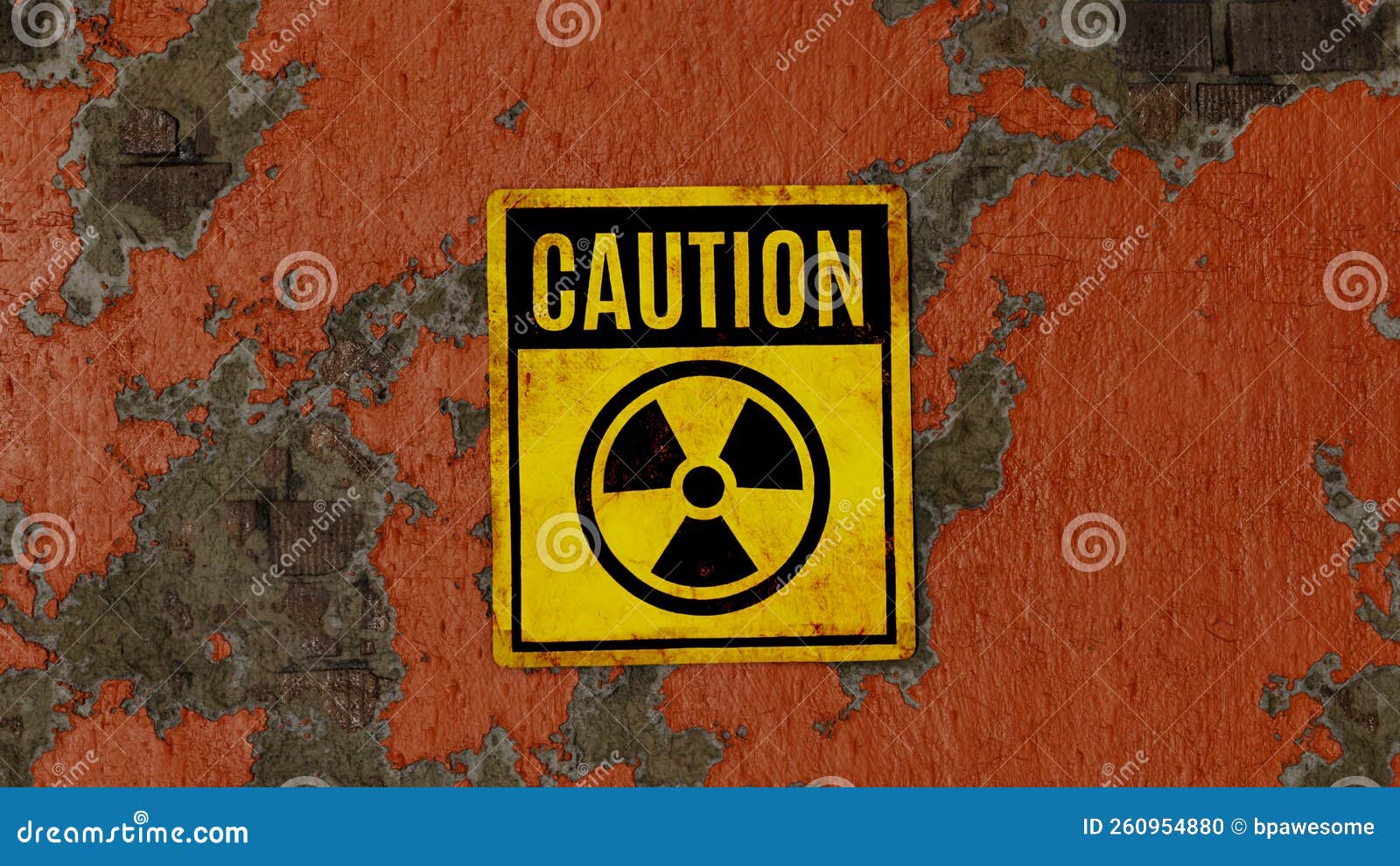 Radioactivity Sign - Caution, on an Orange Painted Peeling Brick Wall ...