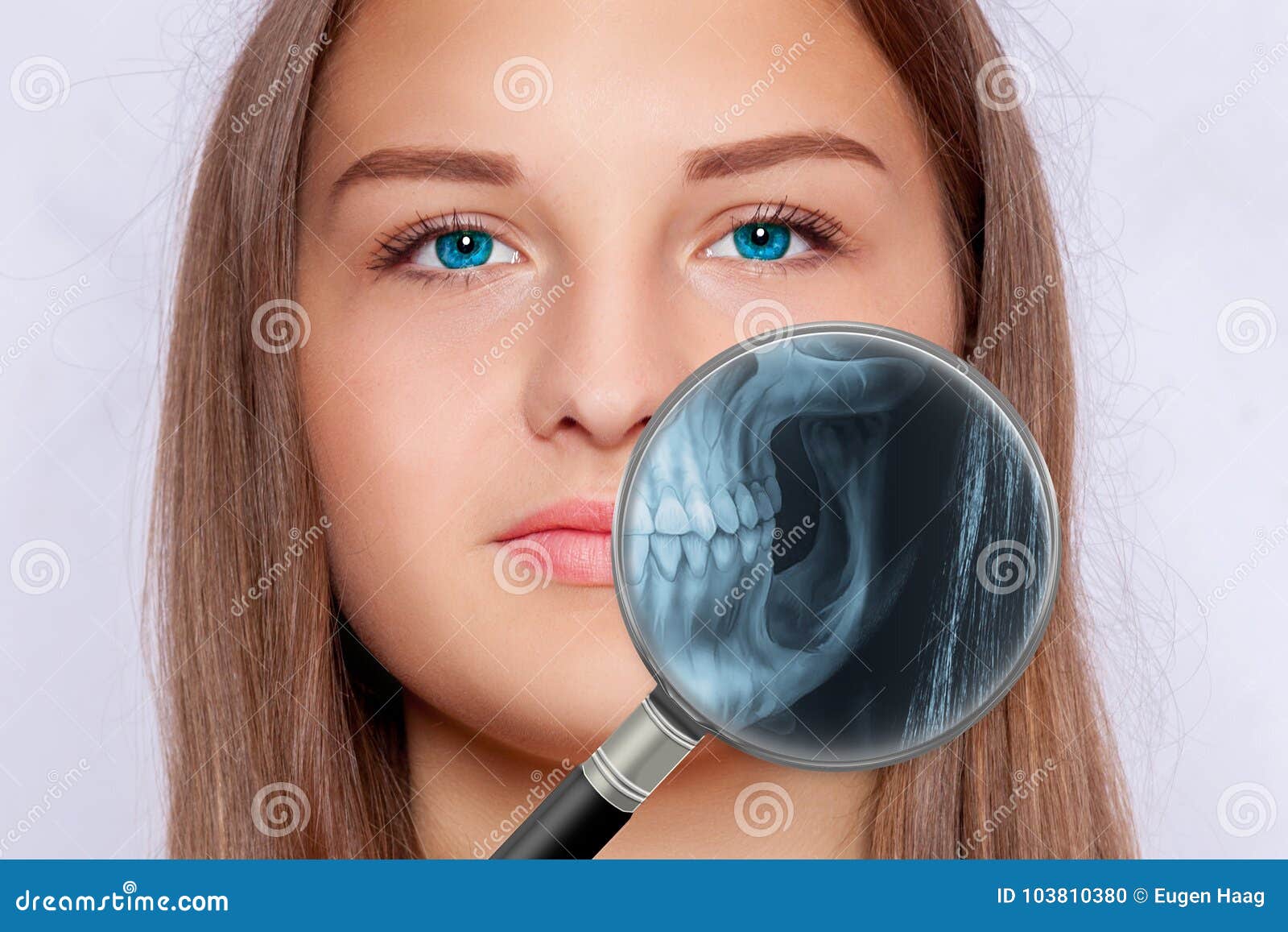 Radiograph of Face of a Woman with a Magnifying Glass Stock Photo ...