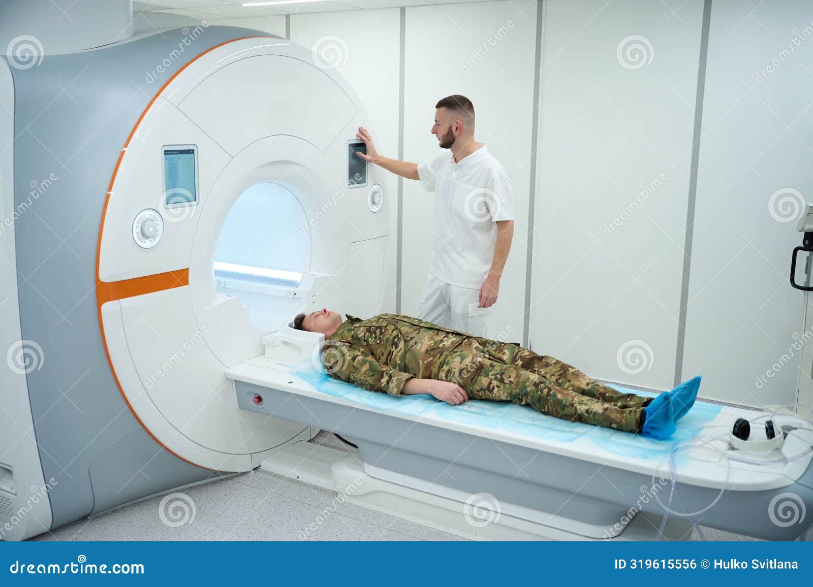 Technologist Preparing Military Patient for Magnetic Resonance Imaging ...