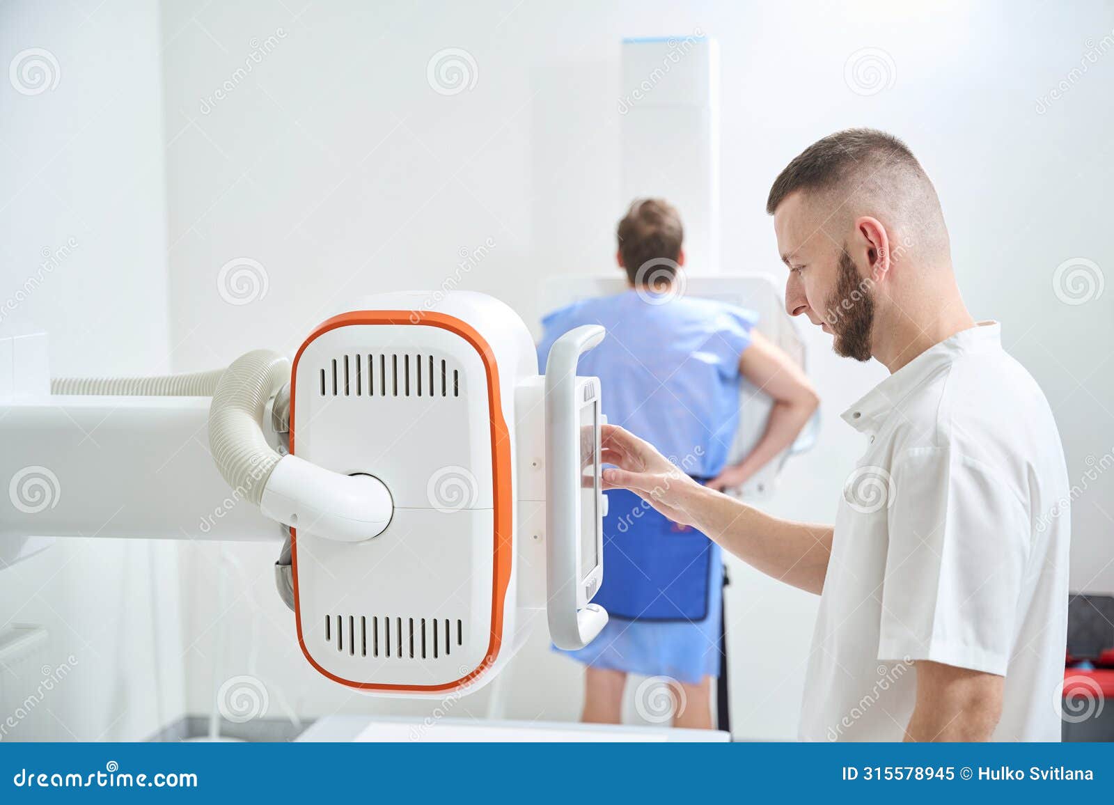 Radiologic Technologist is Preparing Patient for Digital Chest ...