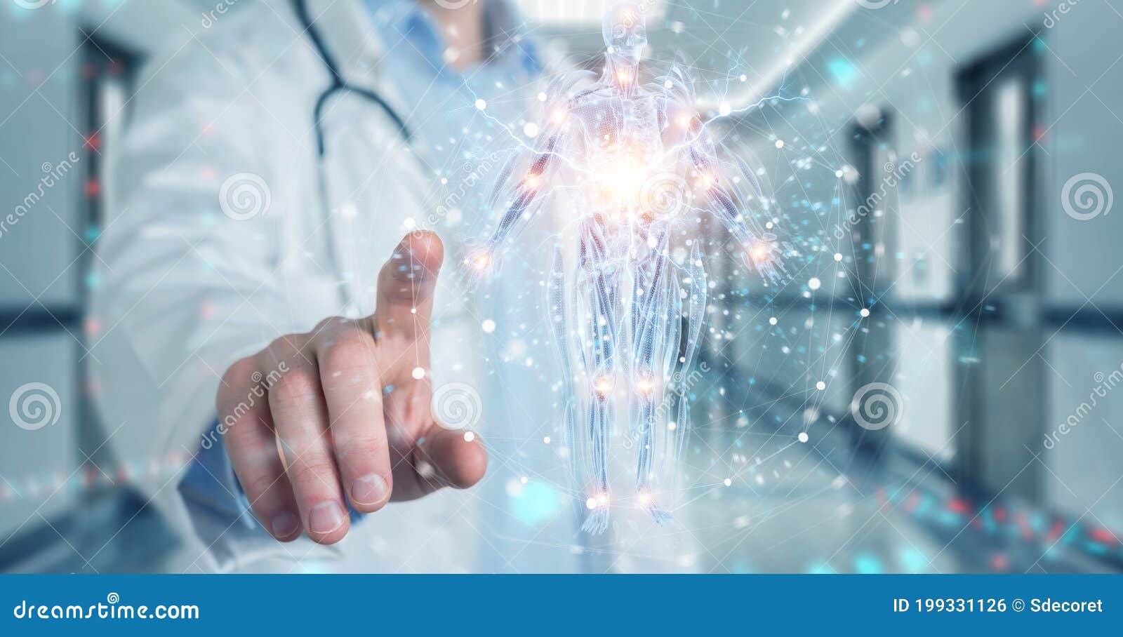 Radiologist Using Digital X-ray Human Body Holographic Scan Projection ...