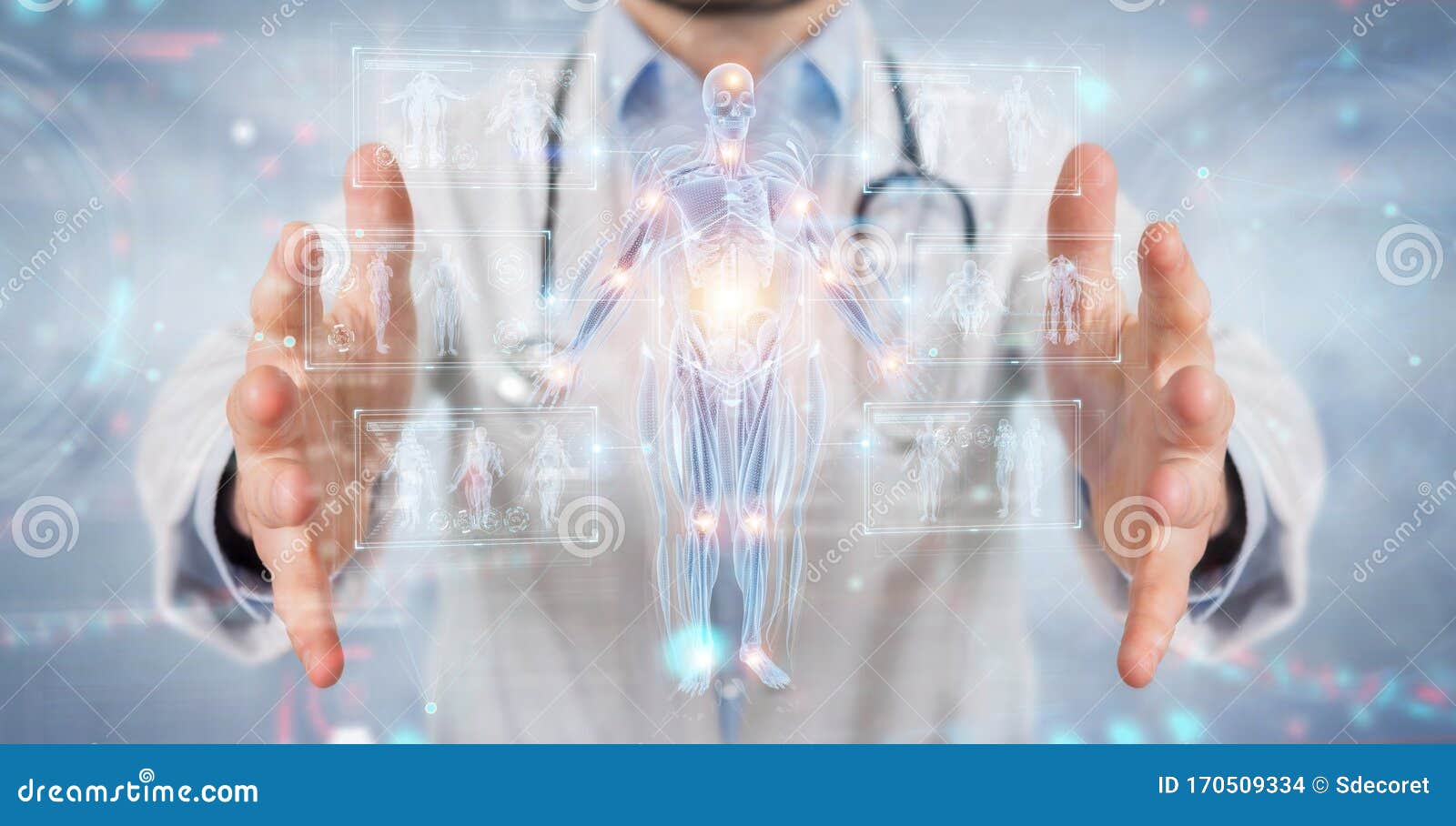 Radiologist Using Digital X-ray Human Body Holographic Scan Projection ...