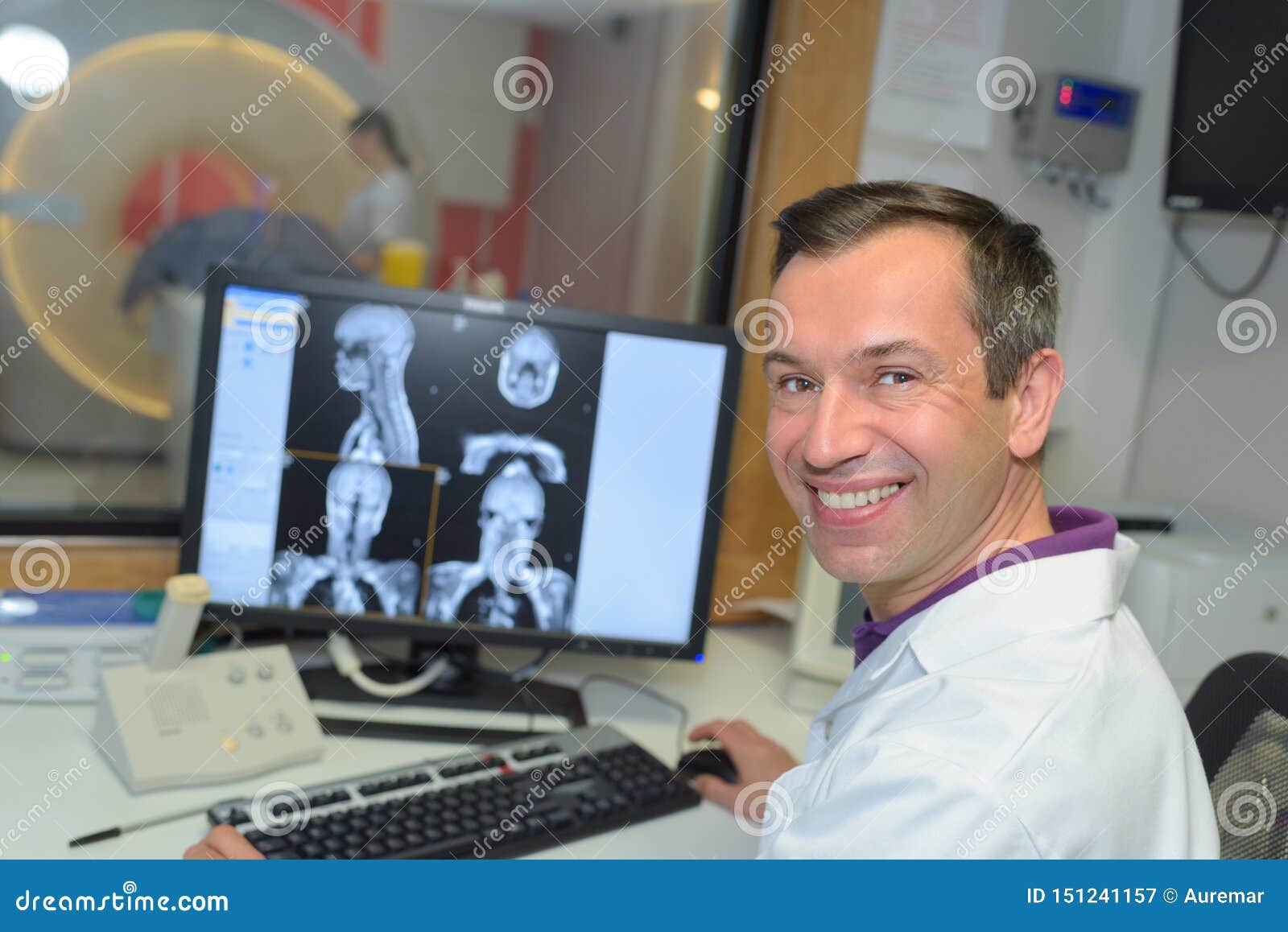 Radiologist with Computer Images from Mri Scanner Stock Image - Image ...