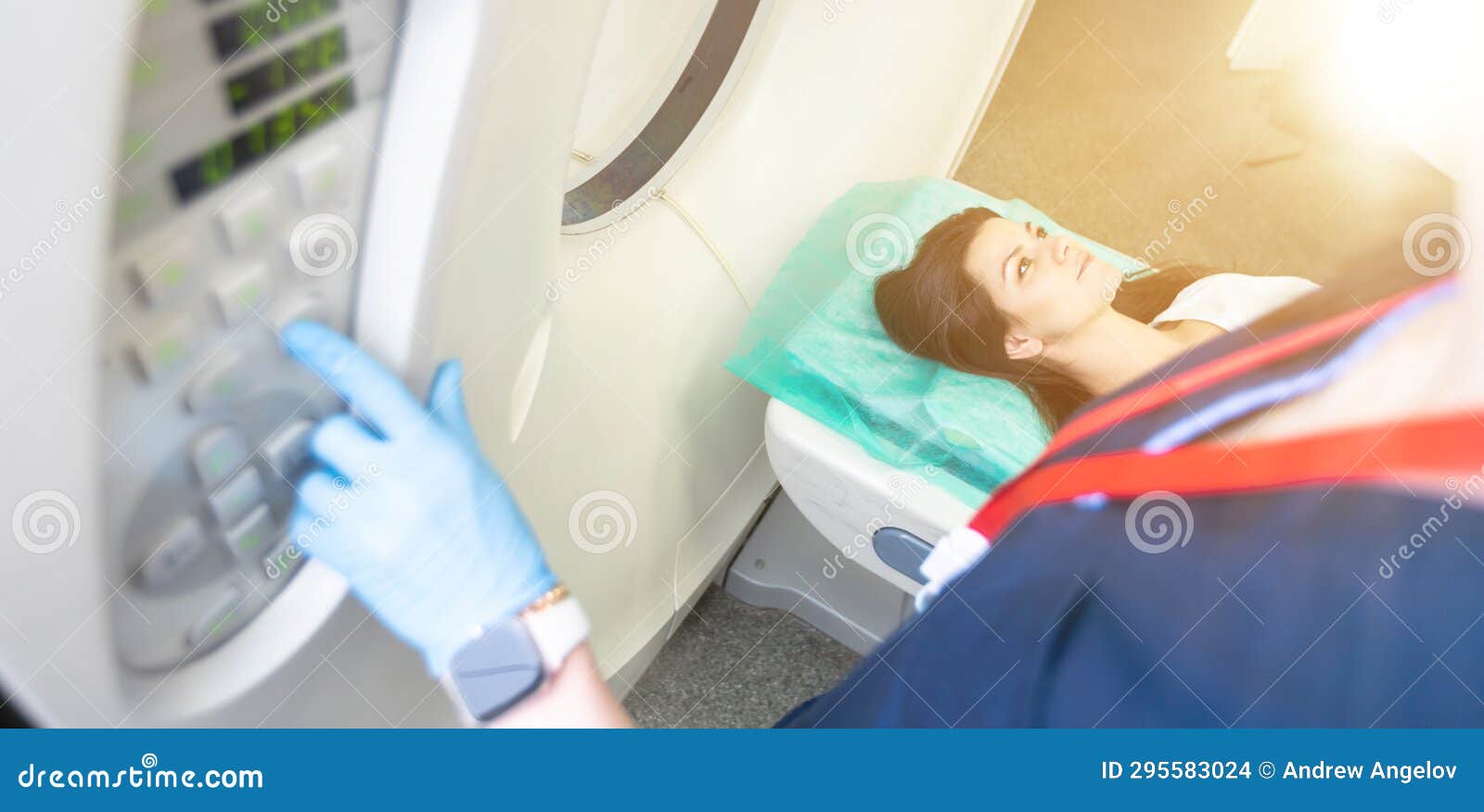 Radiologist with a Female Patient in the Room of Computed Tomography ...