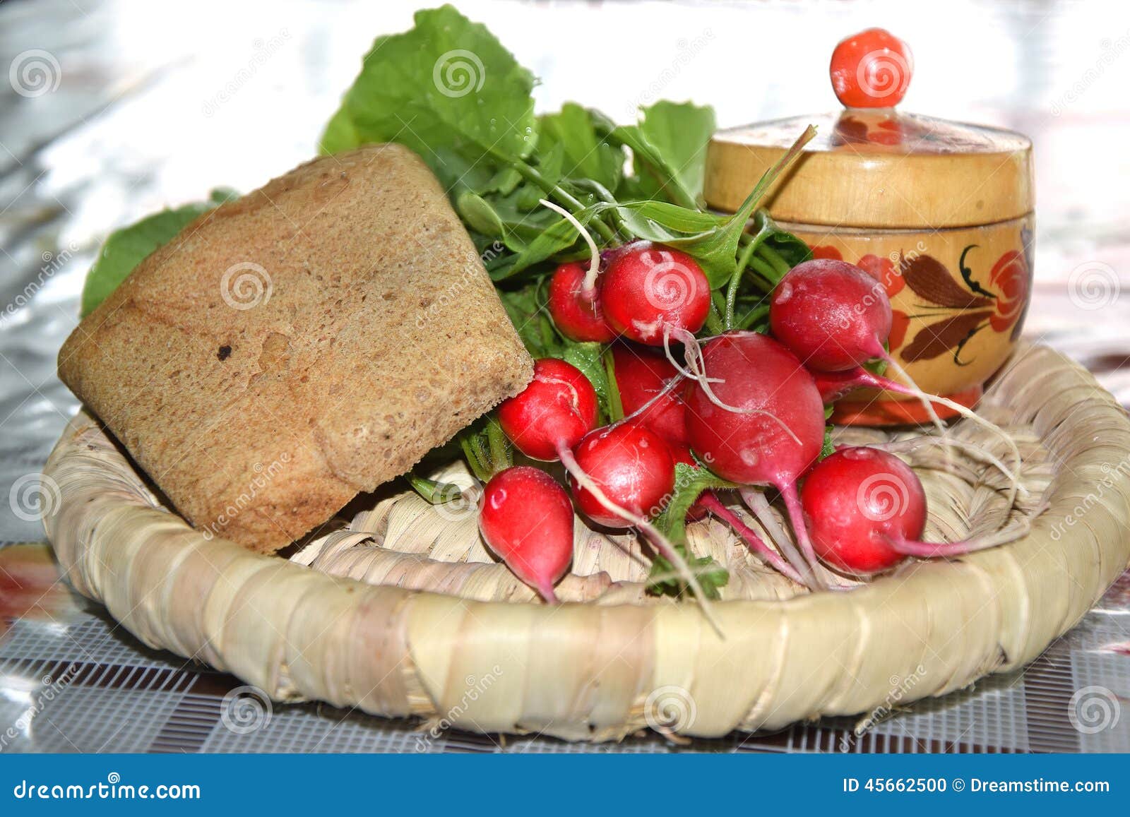 Radish with bread and salt stock photo. Image of meal - 45662500