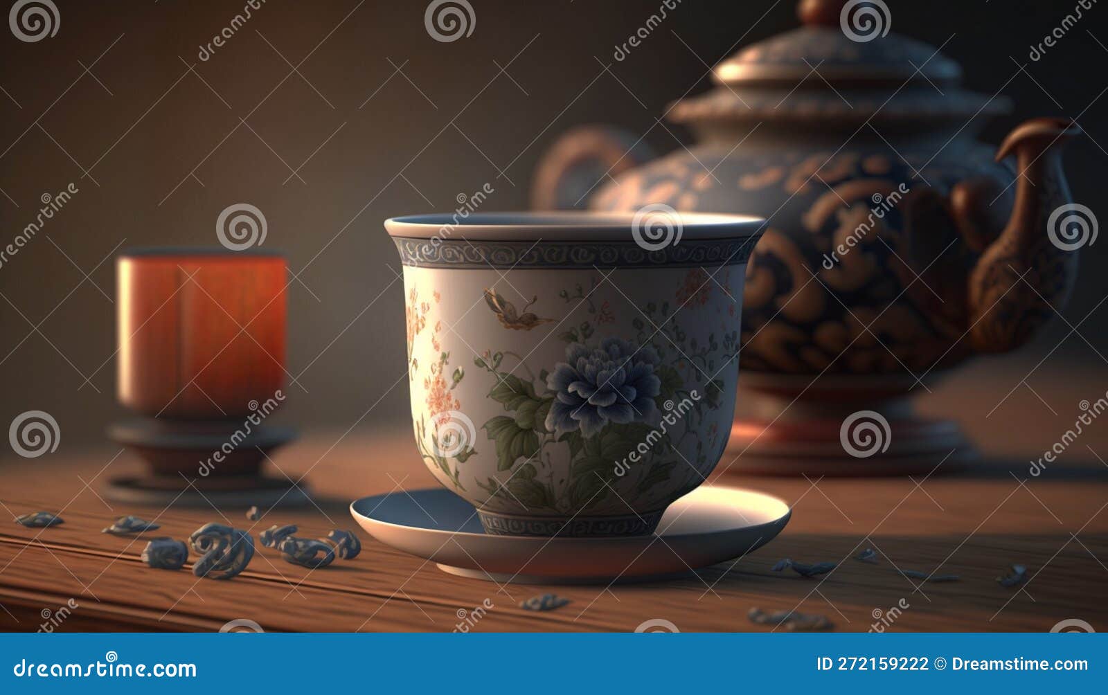 Raditional Chinese Tea Cup Setting with Decorative Elements Stock ...