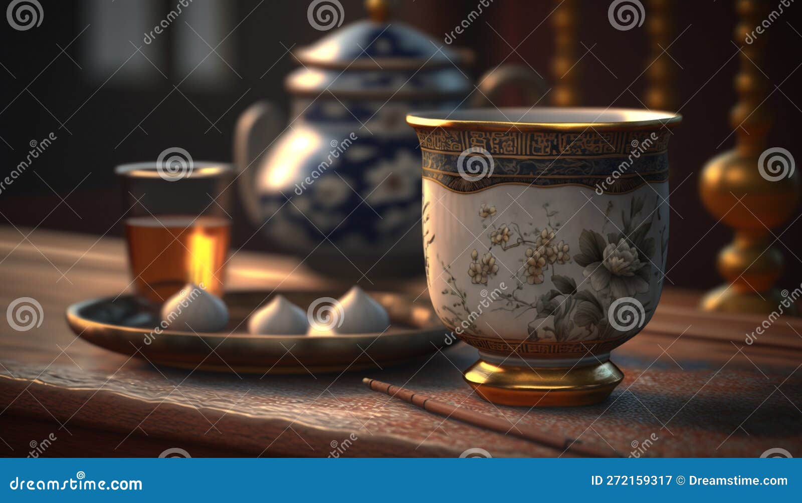 Raditional Chinese Tea Cup Setting with Decorative Elements Stock ...