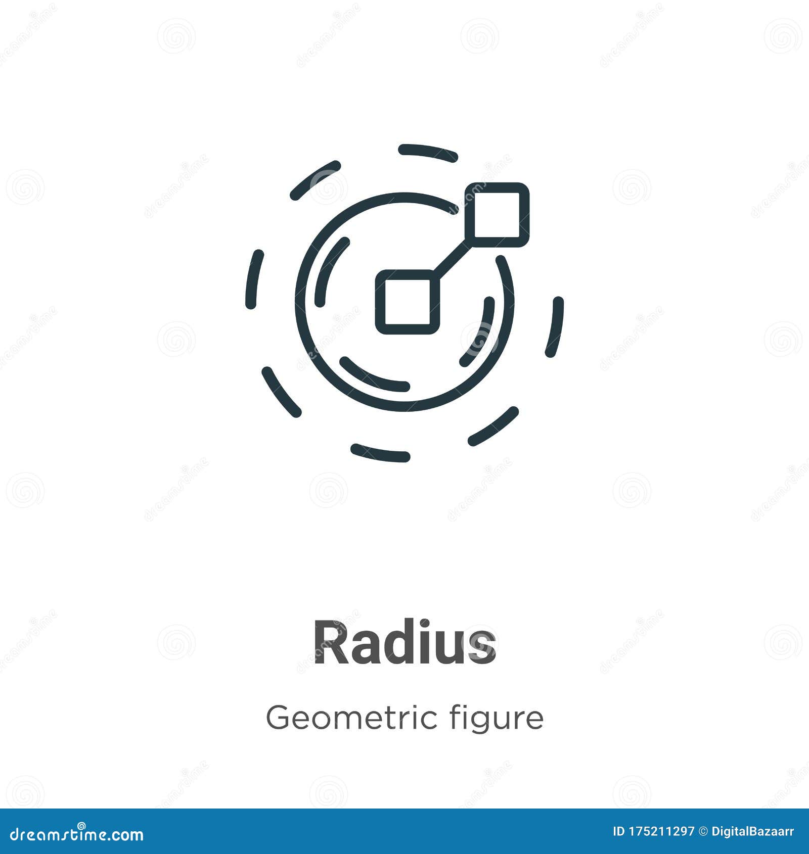 Radius Outline Vector Icon. Thin Line Black Radius Icon, Flat Vector ...