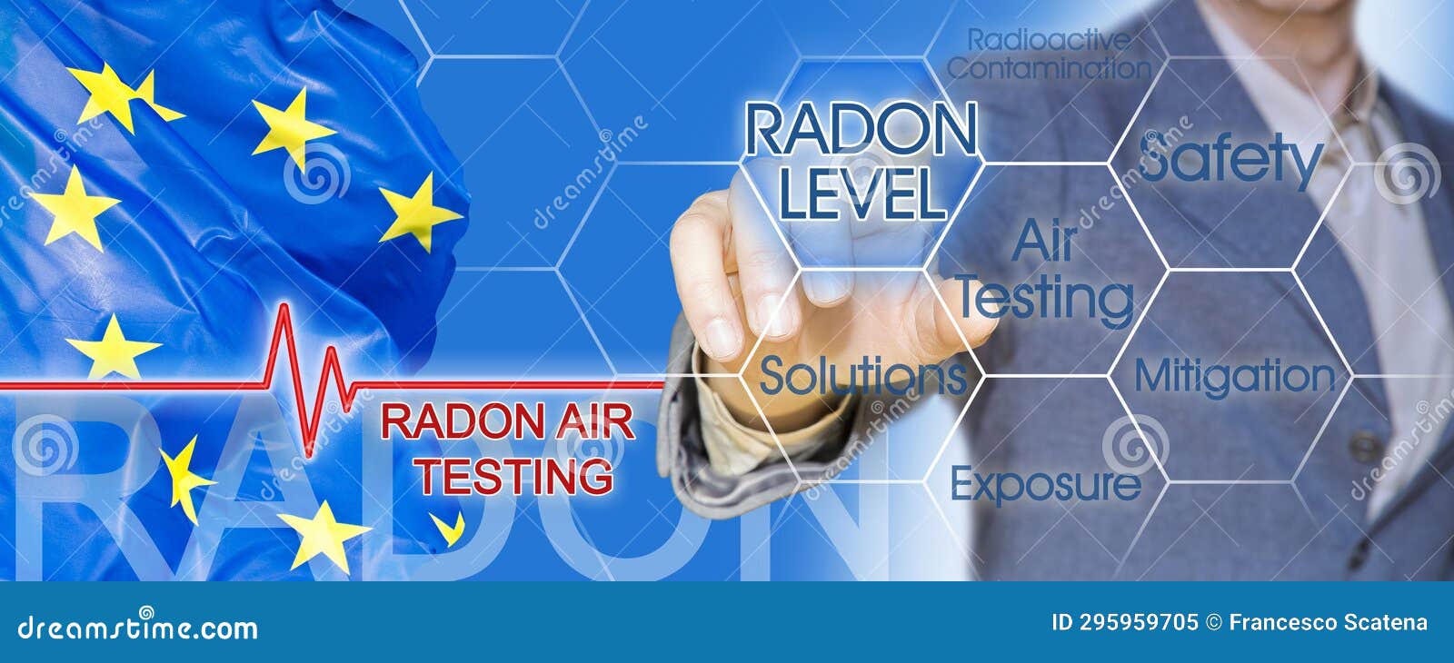 Radon Air Testing - Concept Against European Flag with Check-up Chart ...