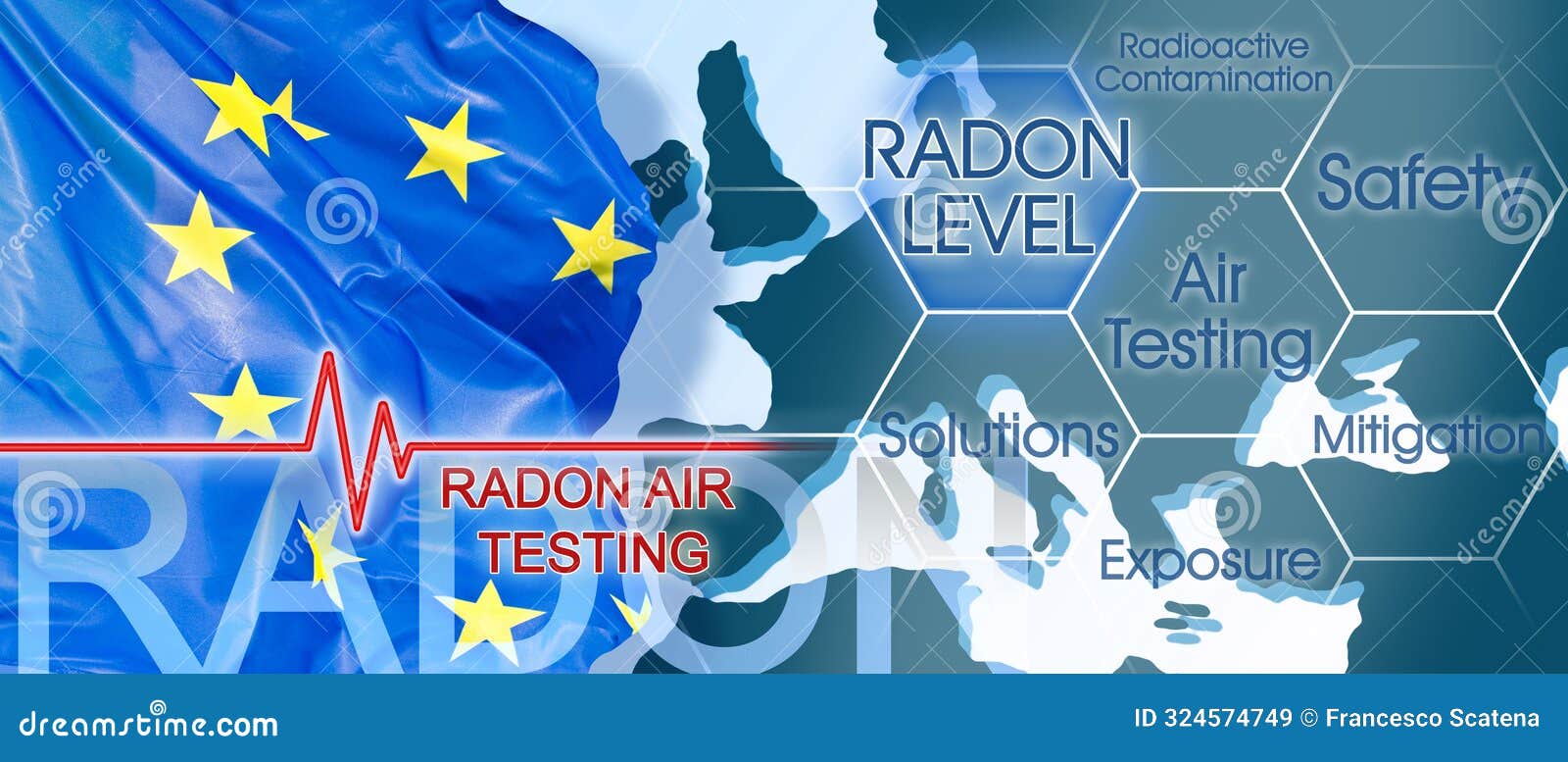 Radon Air Testing - Concept Against European Flag and World Map with ...