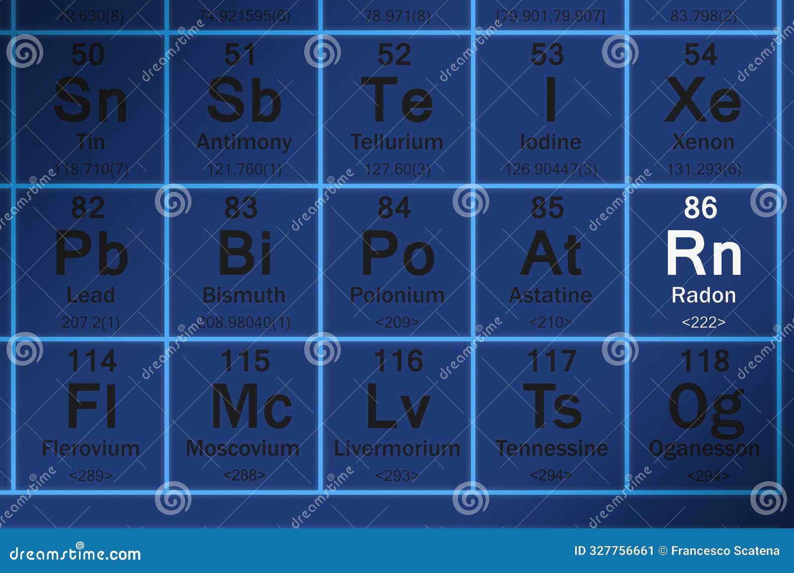 RADON GAS PERIODIC TABLE CONCEPT with the Mendeleev Periodic Table of ...