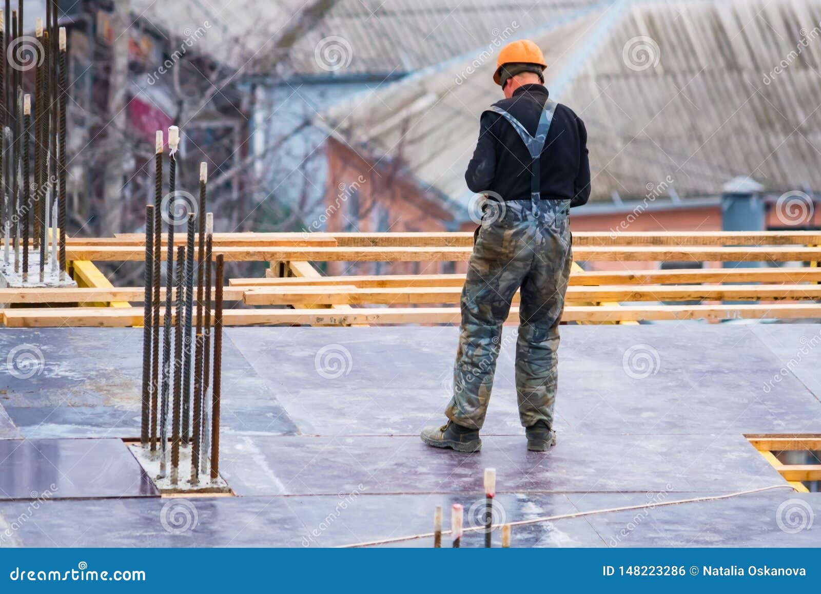 Back View Construction Site Worker in Helmet Stock Photo - Image of ...