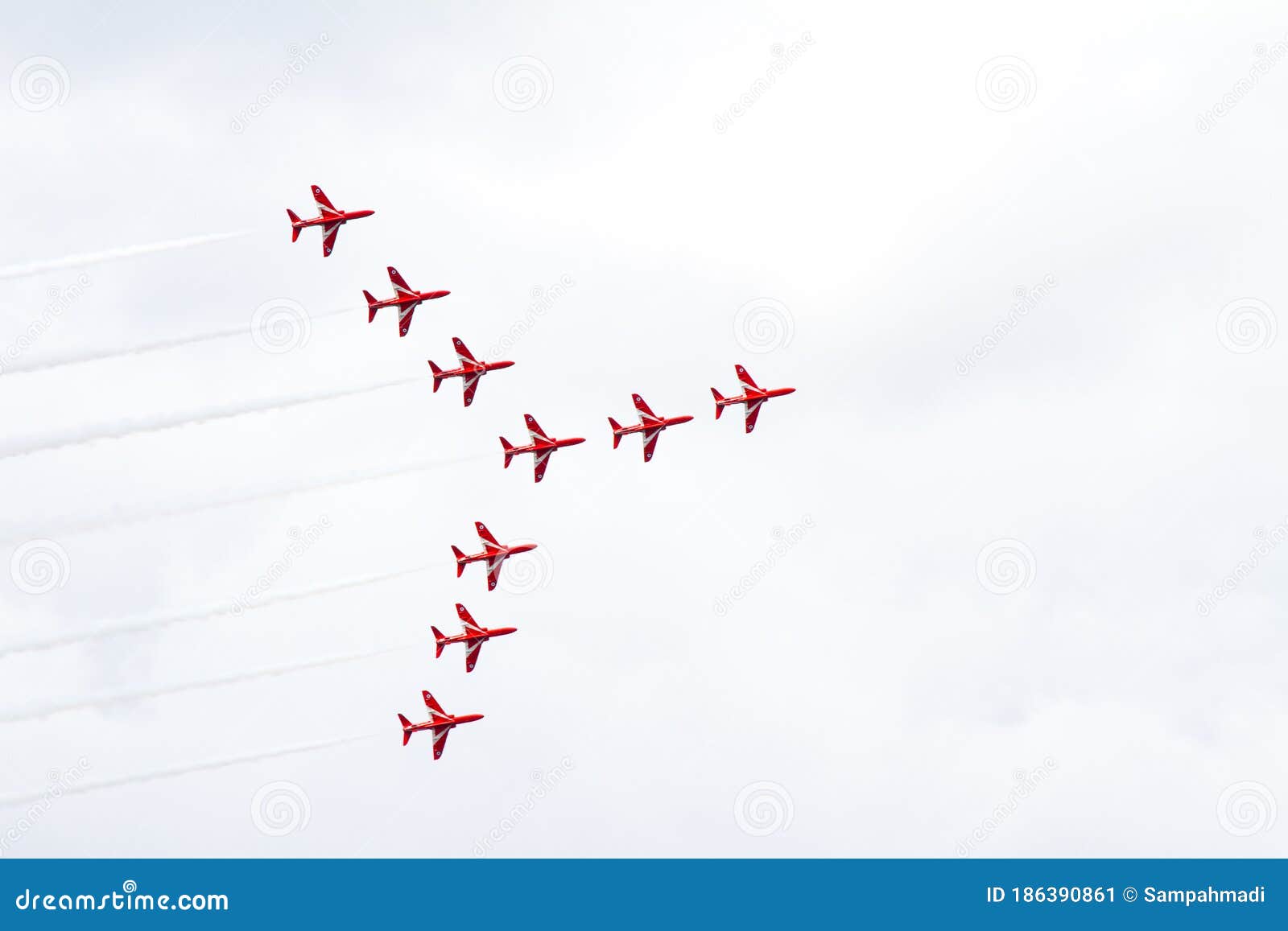 RAF Red Arrow Display editorial photo. Image of clouds - 186390861