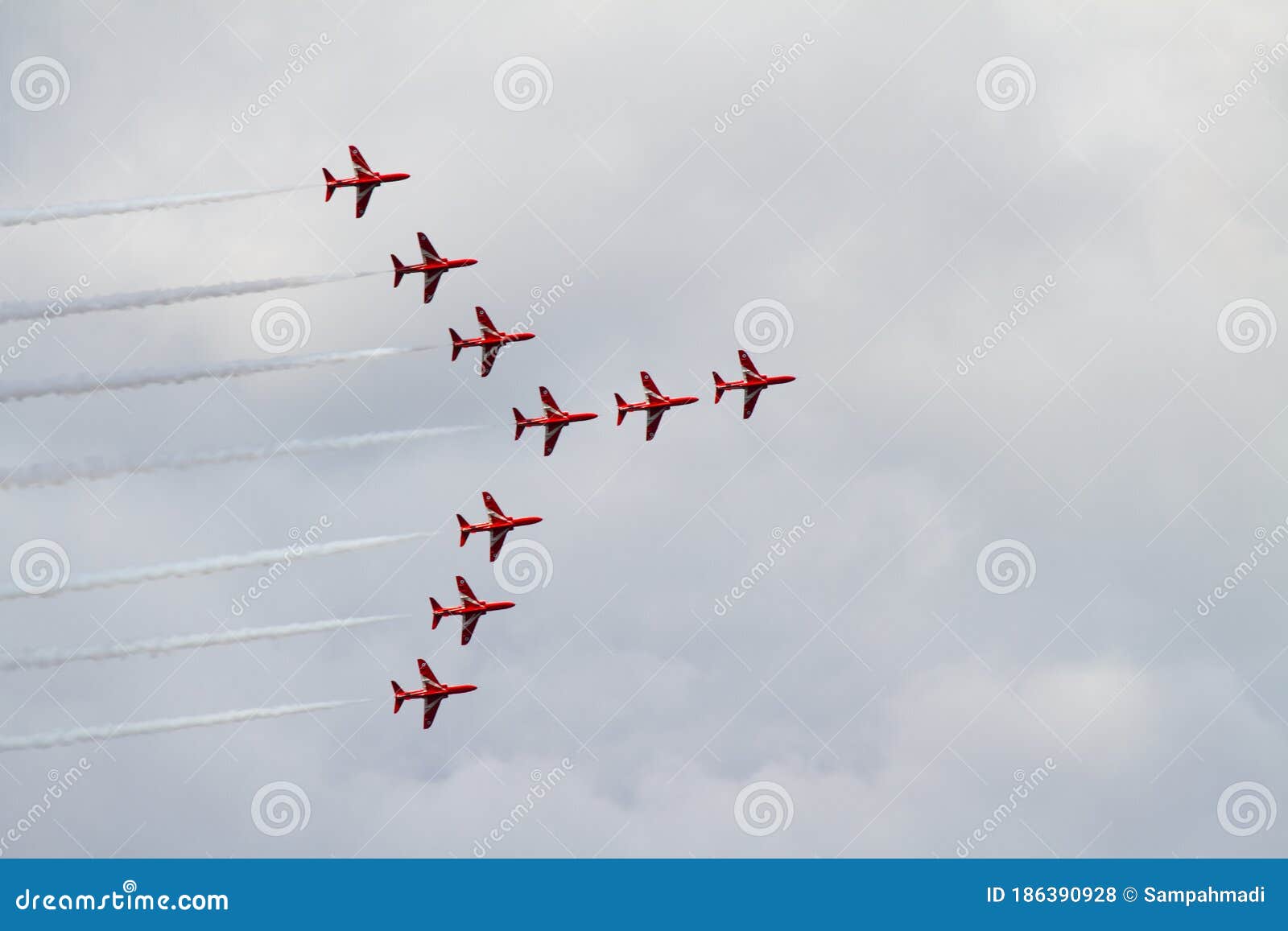 RAF Red Arrow Display editorial stock photo. Image of airshow - 186390928