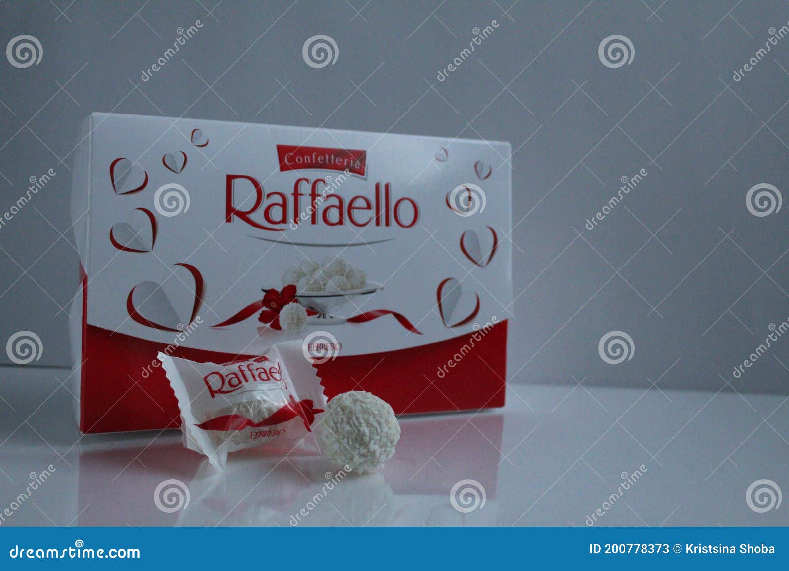 Raffaello`s Candy and Gift Box Stands on a White Gray Light Background ...