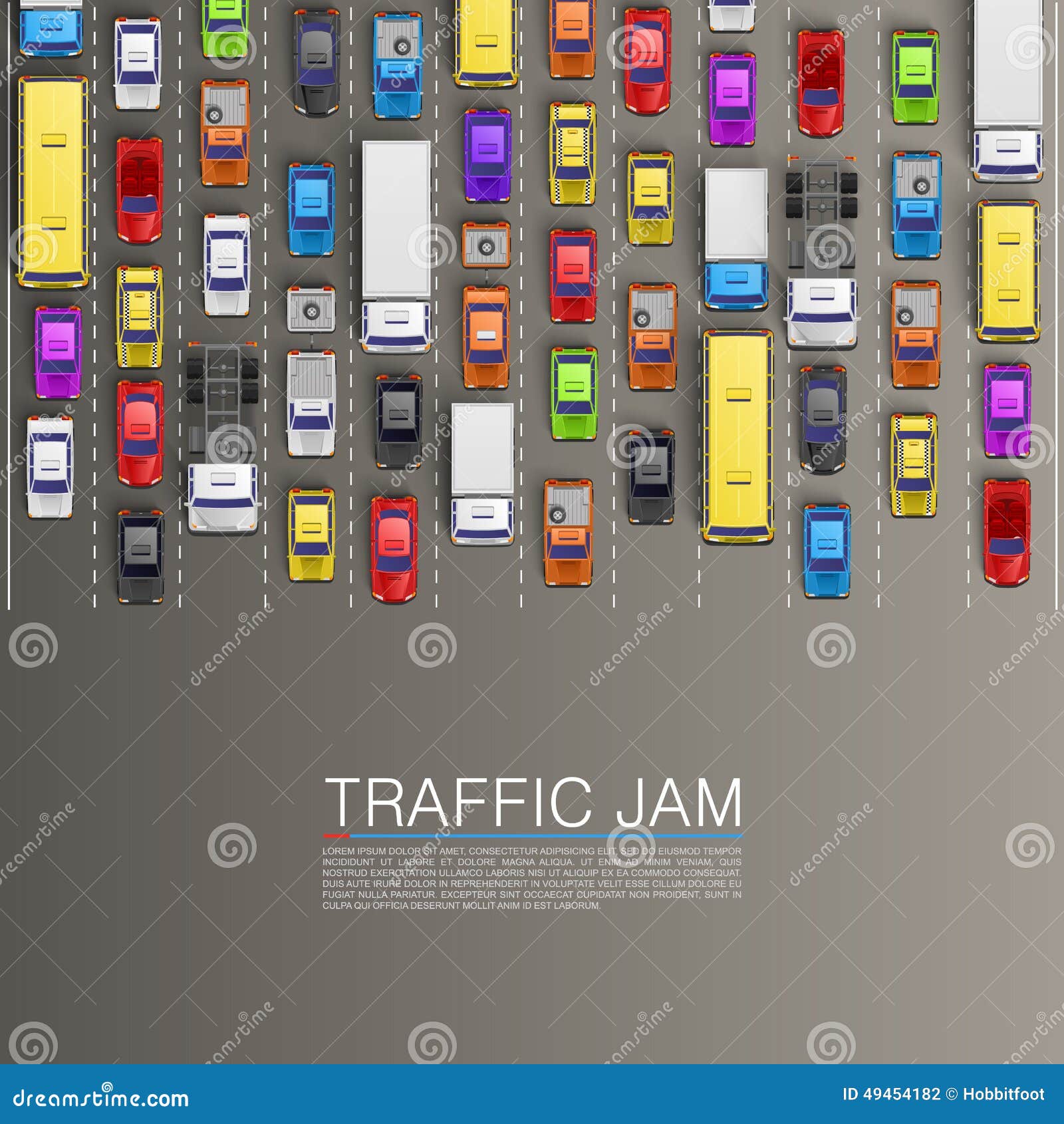 Raffic jam on the road stock vector. Illustration of mini - 49454182