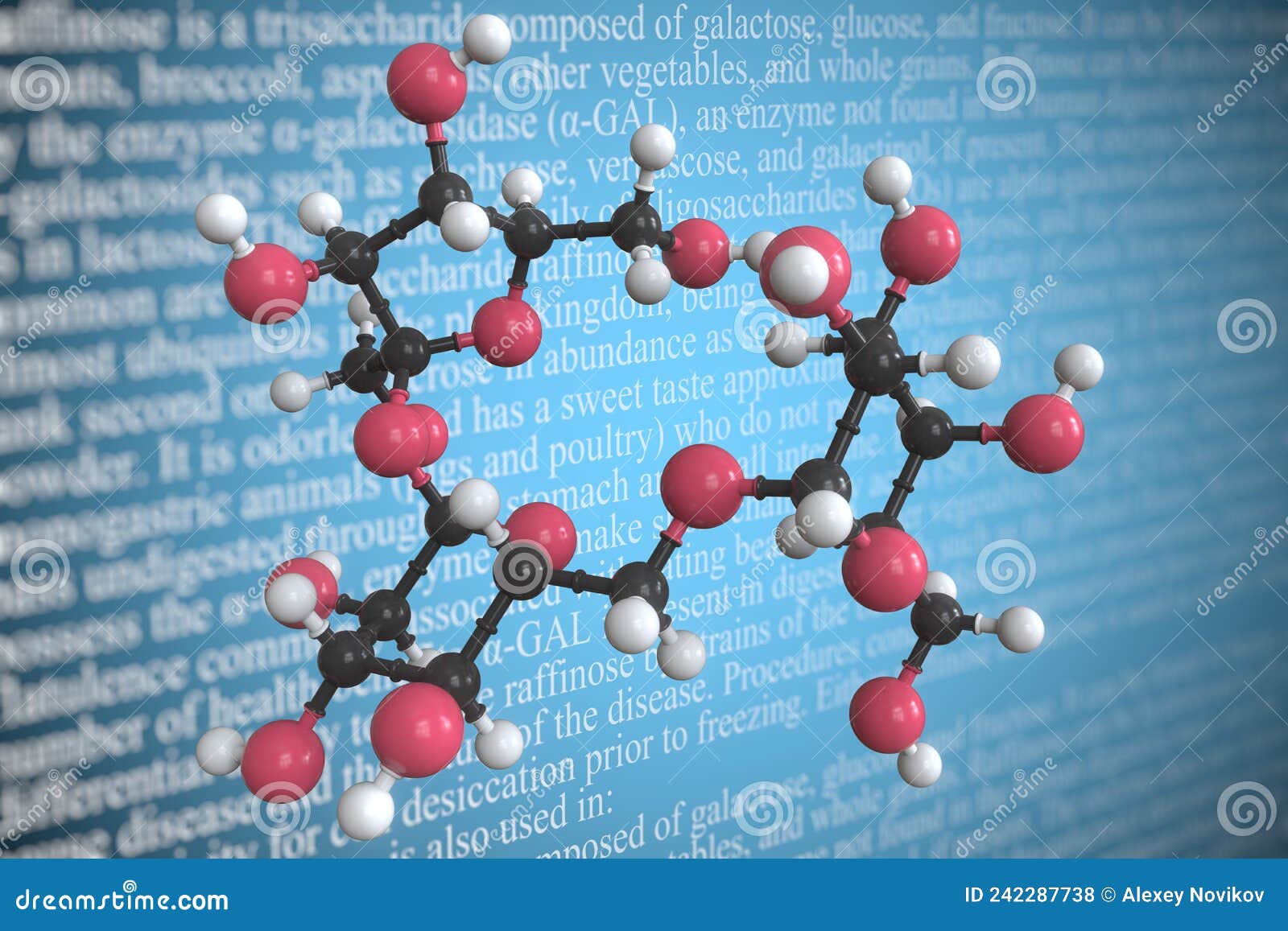 Raffinose Scientific Molecular Model, 3D Rendering Stock Illustration ...