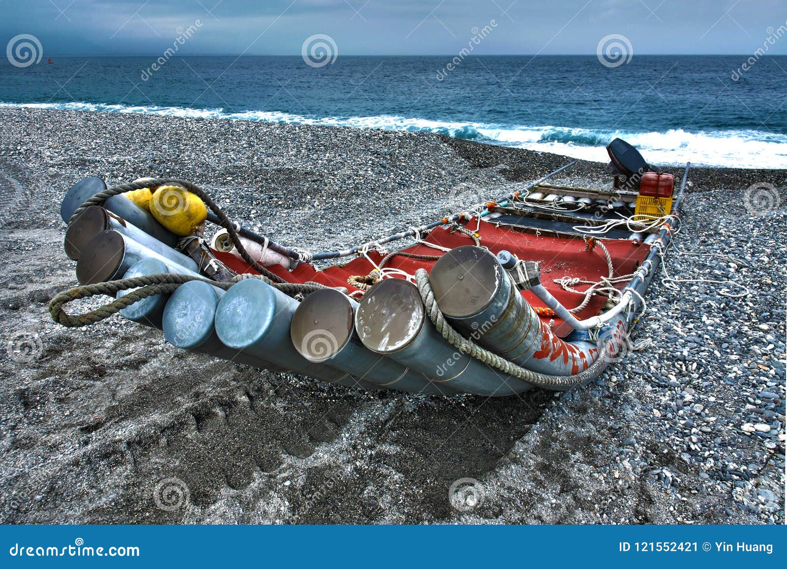 A Raft on the Beach stock image. Image of pebble, life - 121552421
