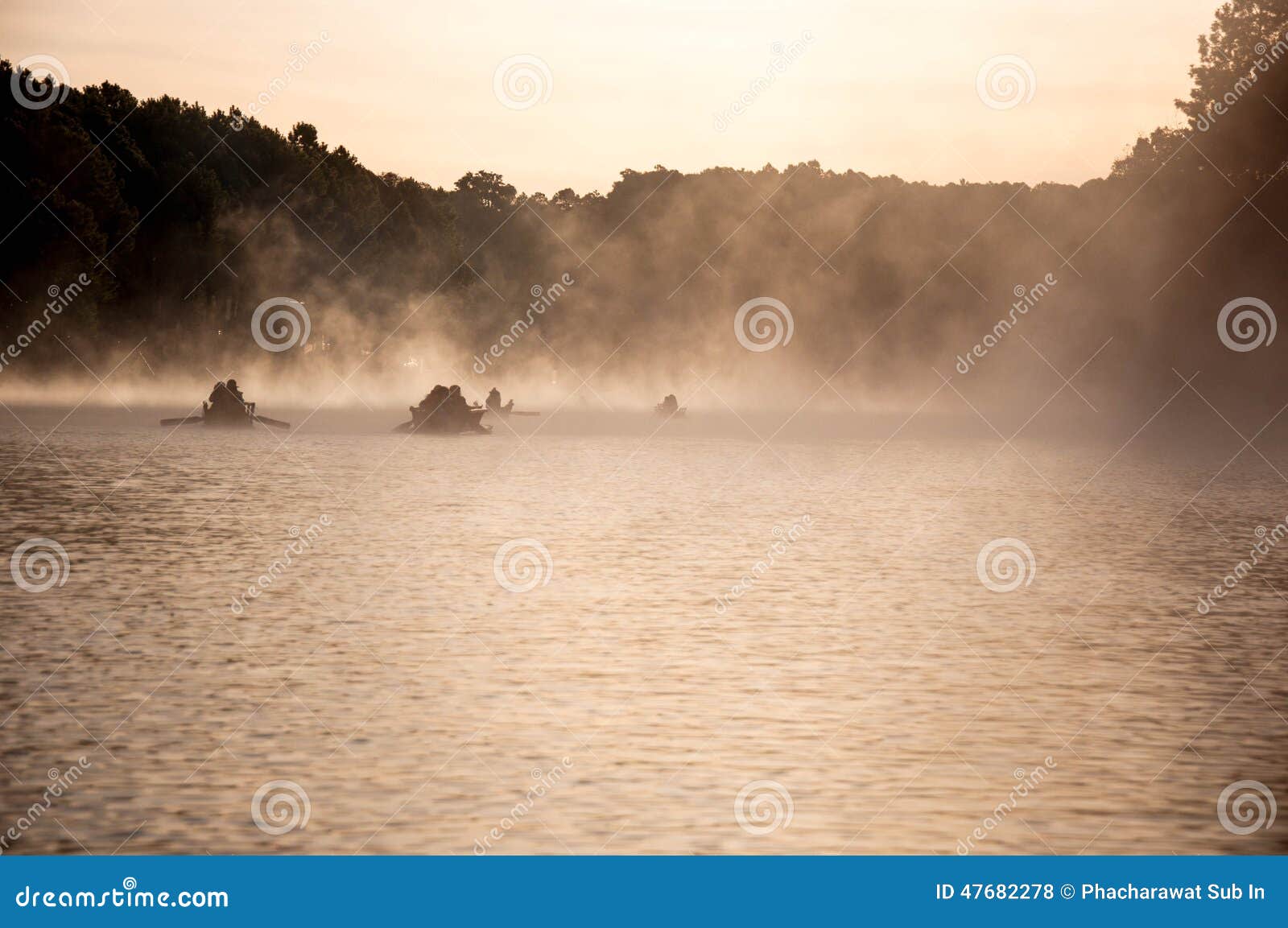 Raft in the mist stock photo. Image of relax, sunrise - 47682278