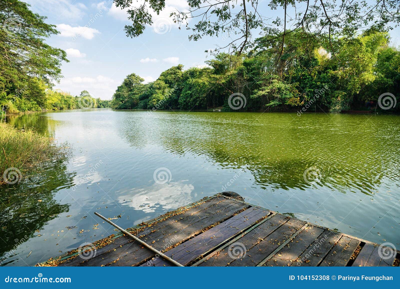 Raft and Trees by the River Stock Photo - Image of barge, khonkaen ...