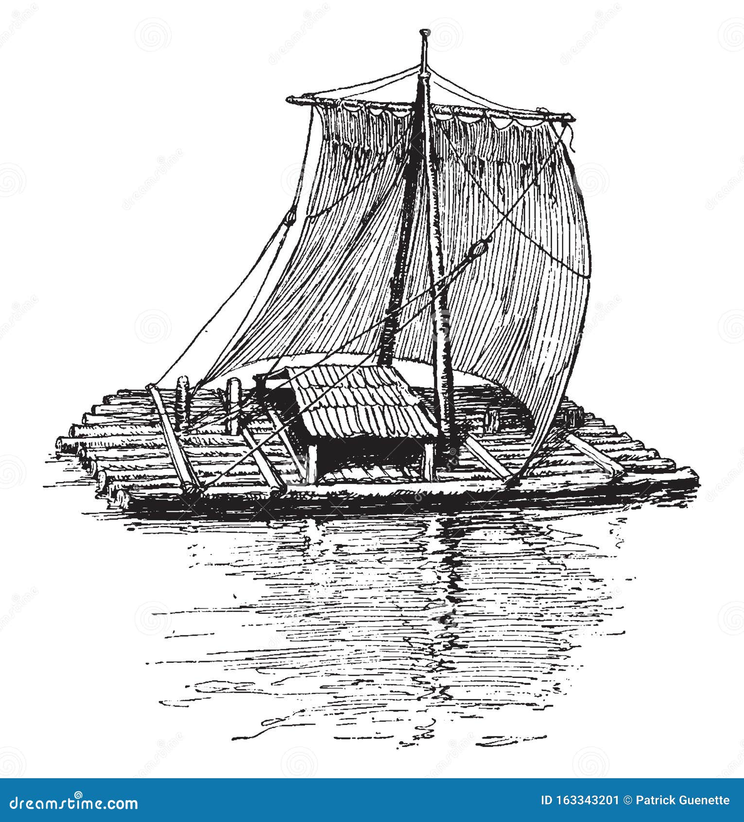 Raft Transportation Cartoon Character Side View Vector Illustration ...