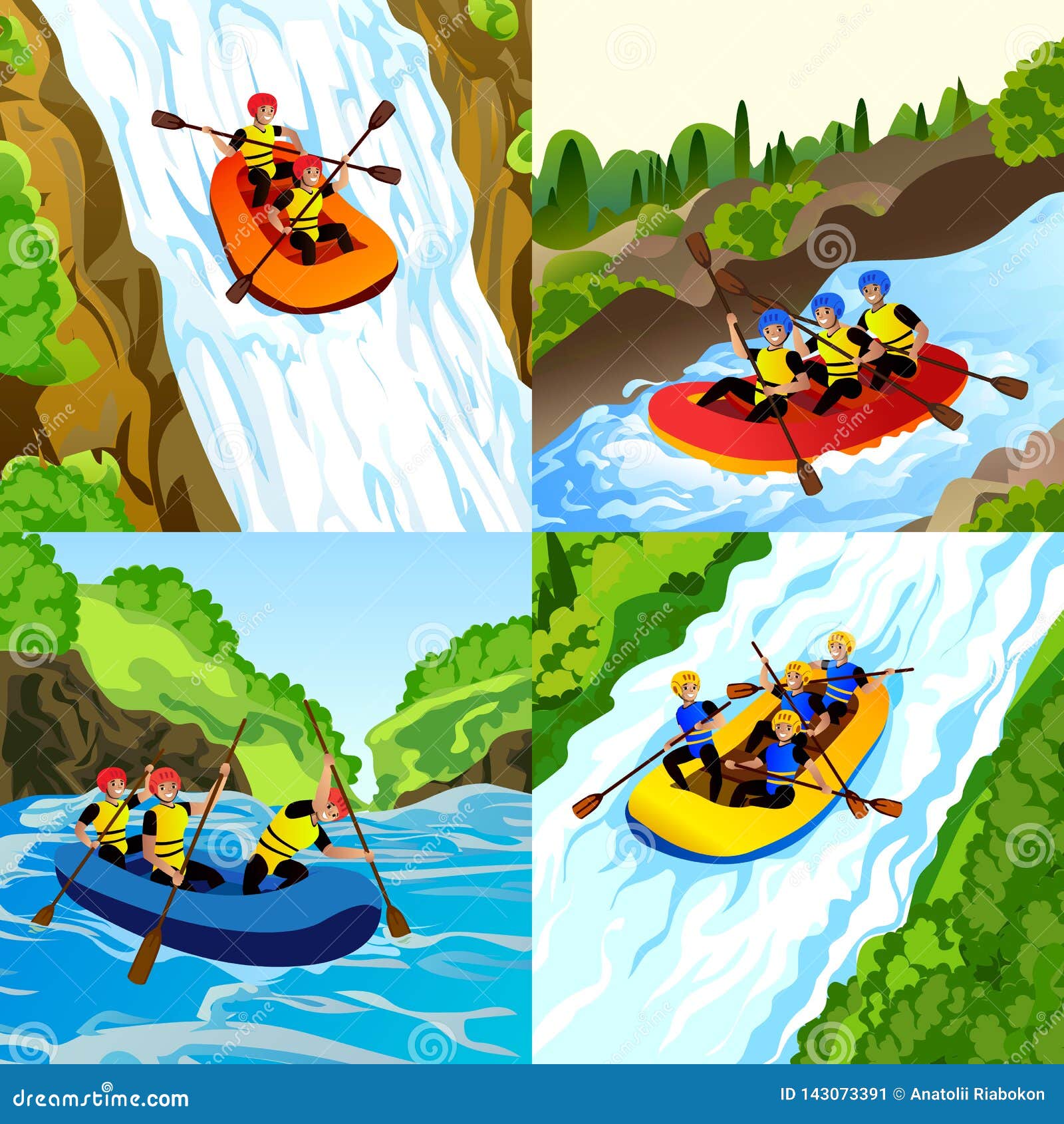 Rafting Banner Set, Cartoon Style Stock Vector - Illustration of ...