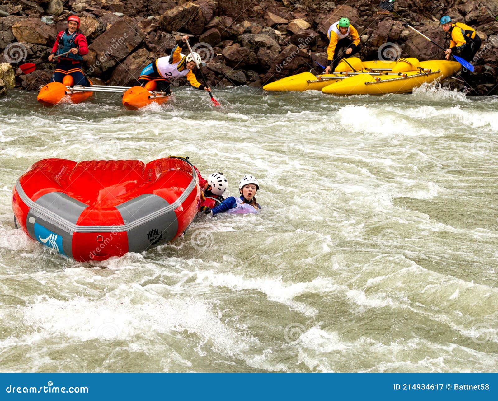 Rafting, Brave and Courageous People Conquer Water Obstacles on a ...
