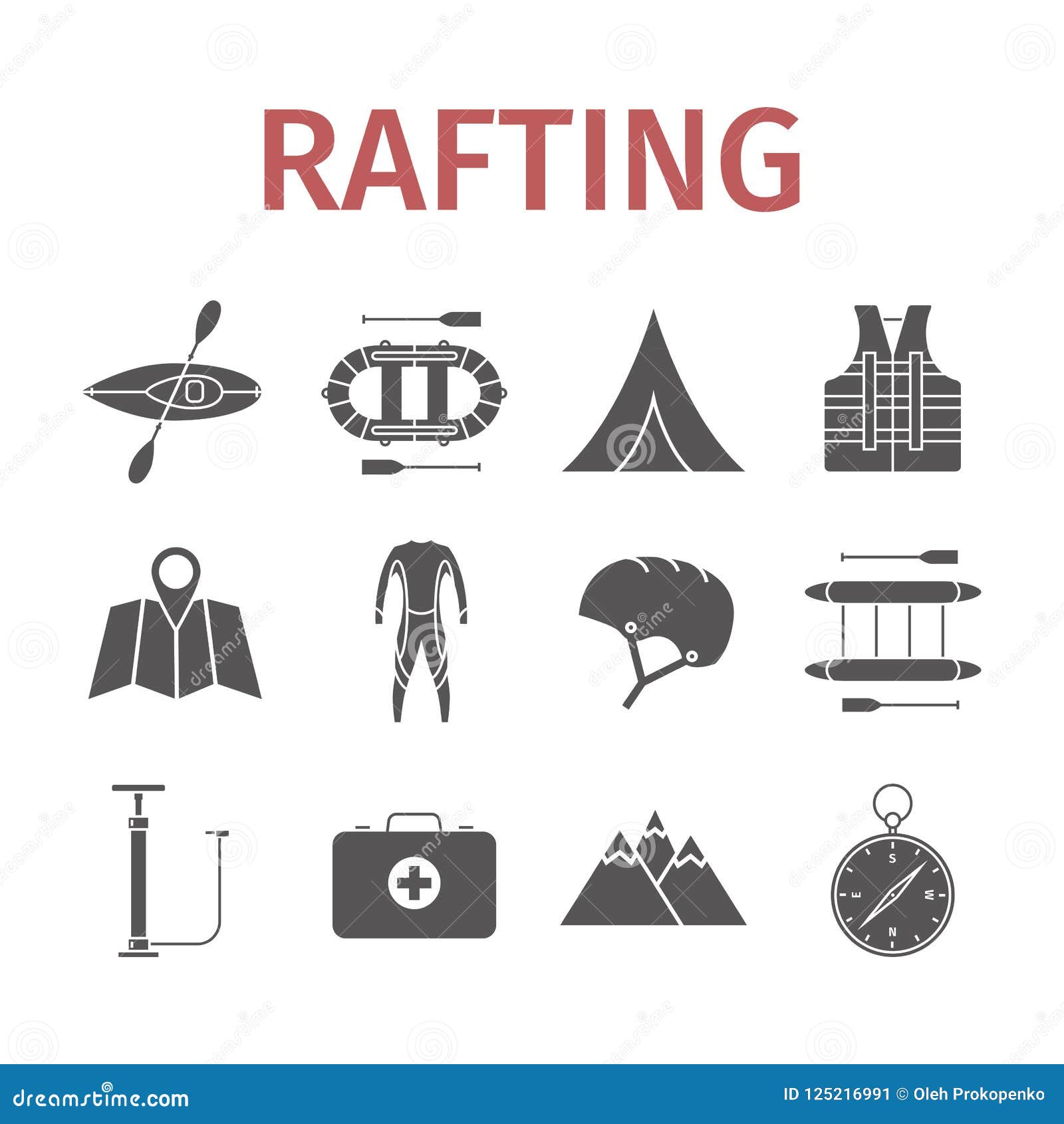 Rafting Flat Icons Set. Vector Signs for Web Graphics. Stock Vector ...