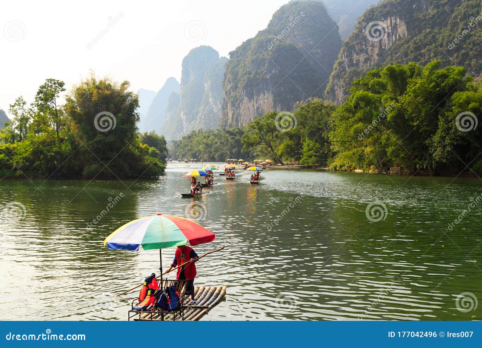 Rafting on the Li River in China Stock Photo - Image of water, rafts ...