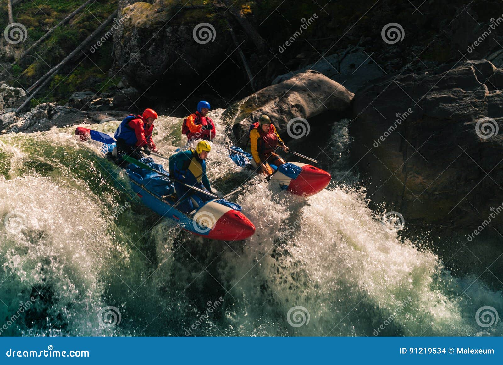 Rafting on mountain river stock photo. Image of rafting - 91219534