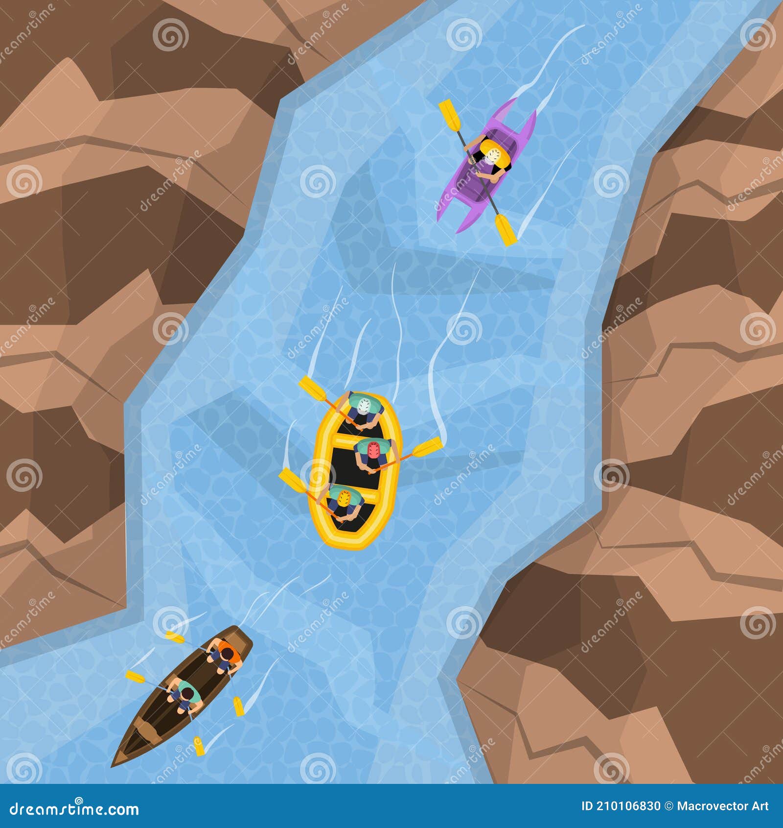 Rafting on River Top View stock vector. Illustration of navigation ...