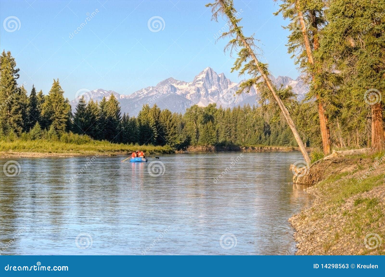 Rafting on Snake River in Grand Tetons Stock Image - Image of bank ...