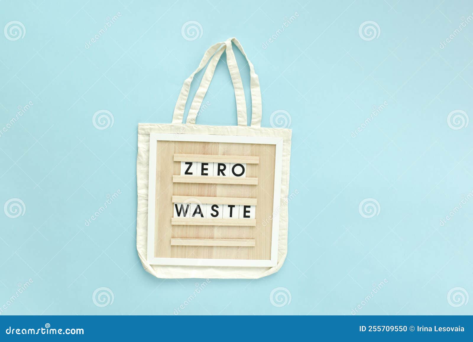 A Rag Bag with the Text Message Zero Waste on a Light Blue Background ...