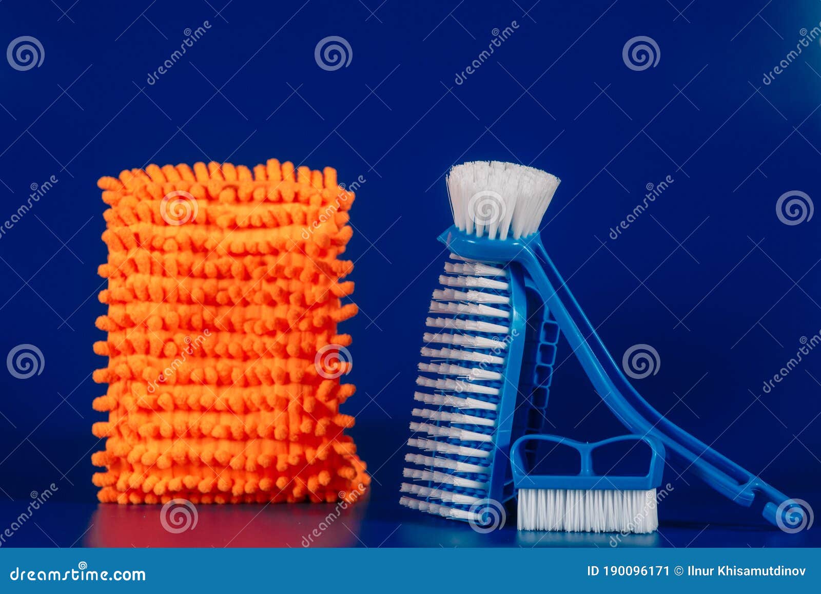 Rag for Mop and Toilet Brush on Blue Background Stock Image - Image of ...