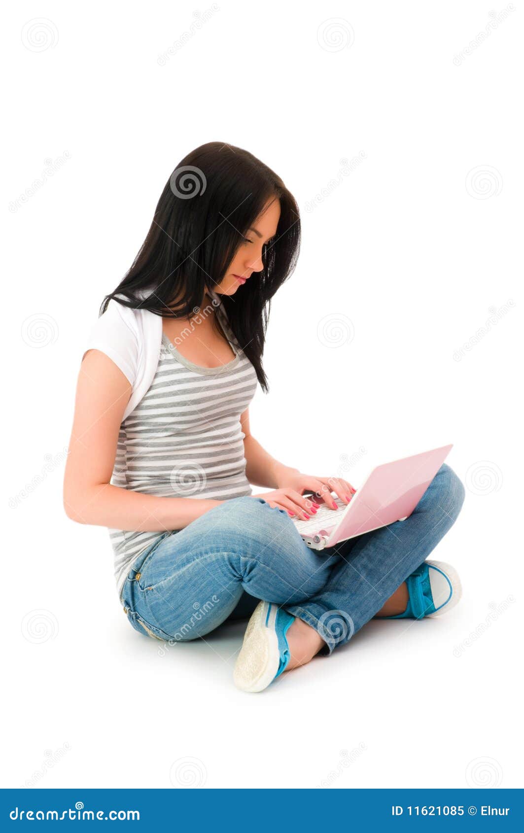 Ragazza Che Lavora Al Computer Portatile Isolato Immagine Stock ...