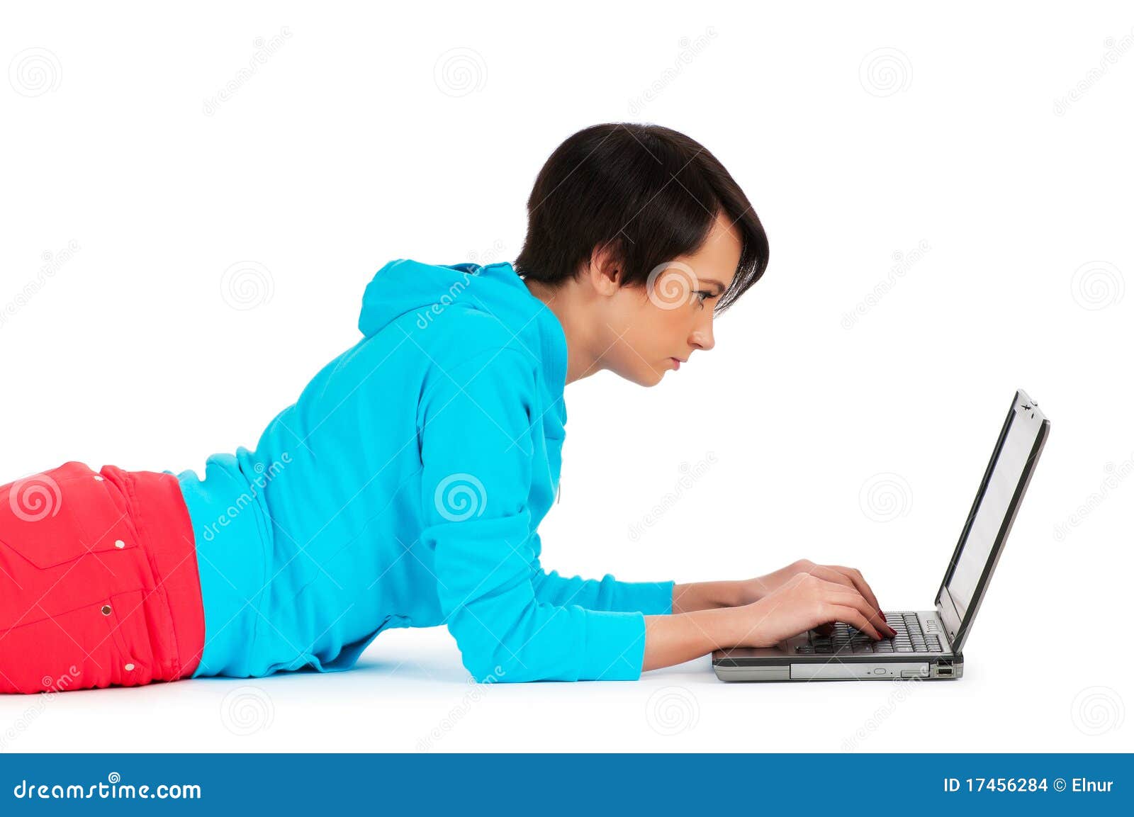 Ragazza Che Lavora Al Computer Portatile Isolato Fotografia Stock ...