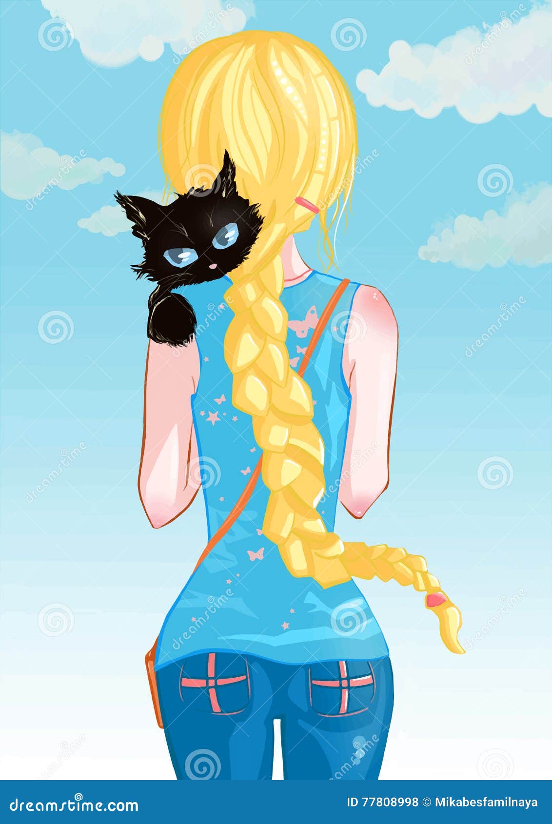 Ragazza con il gatto illustrazione vettoriale. Illustrazione di ...