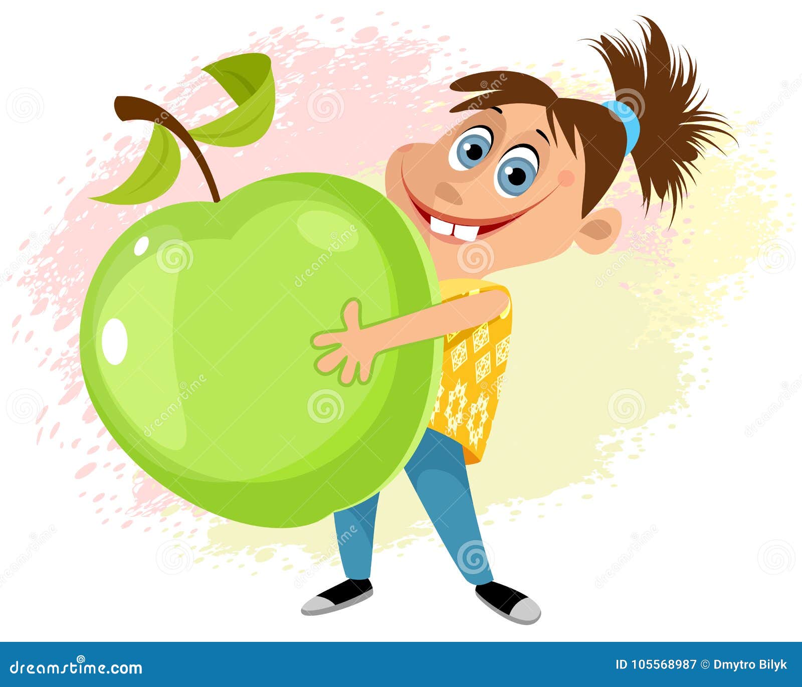 Ragazza con una mela illustrazione vettoriale. Illustrazione di verde ...