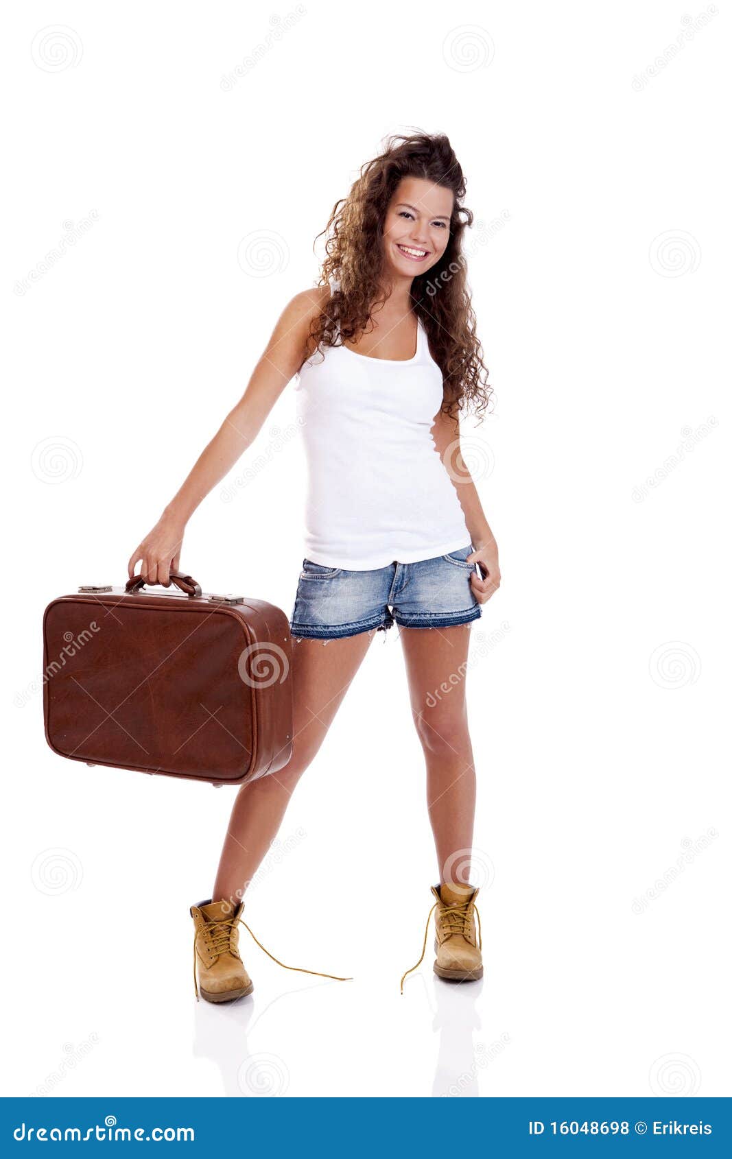 Ragazza con una valigia fotografia stock. Immagine di femminile - 16048698