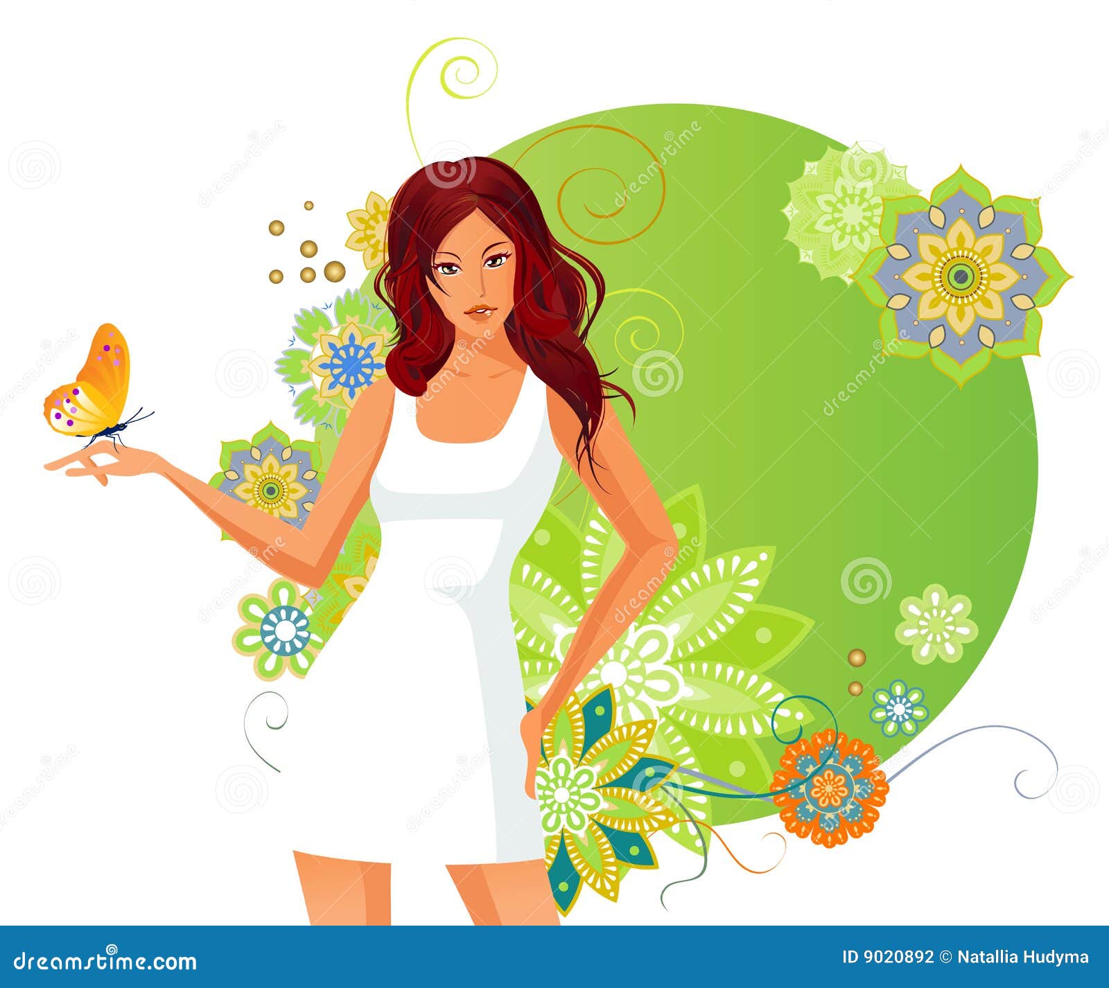 Ragazza e farfalla. illustrazione vettoriale. Illustrazione di ornare ...