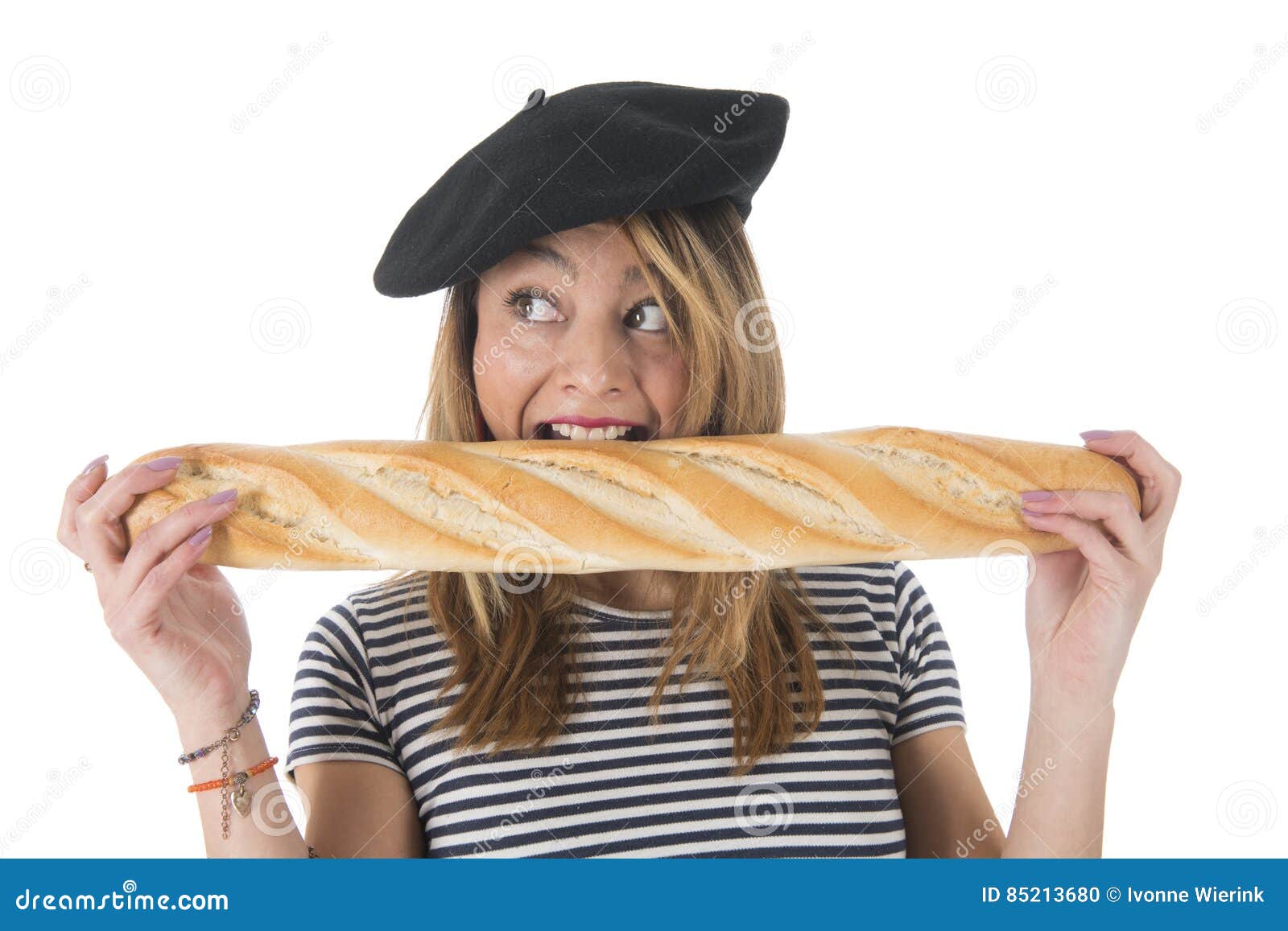 Ragazza Francese Con Pane Tipico Fotografia Stock - Immagine di ...
