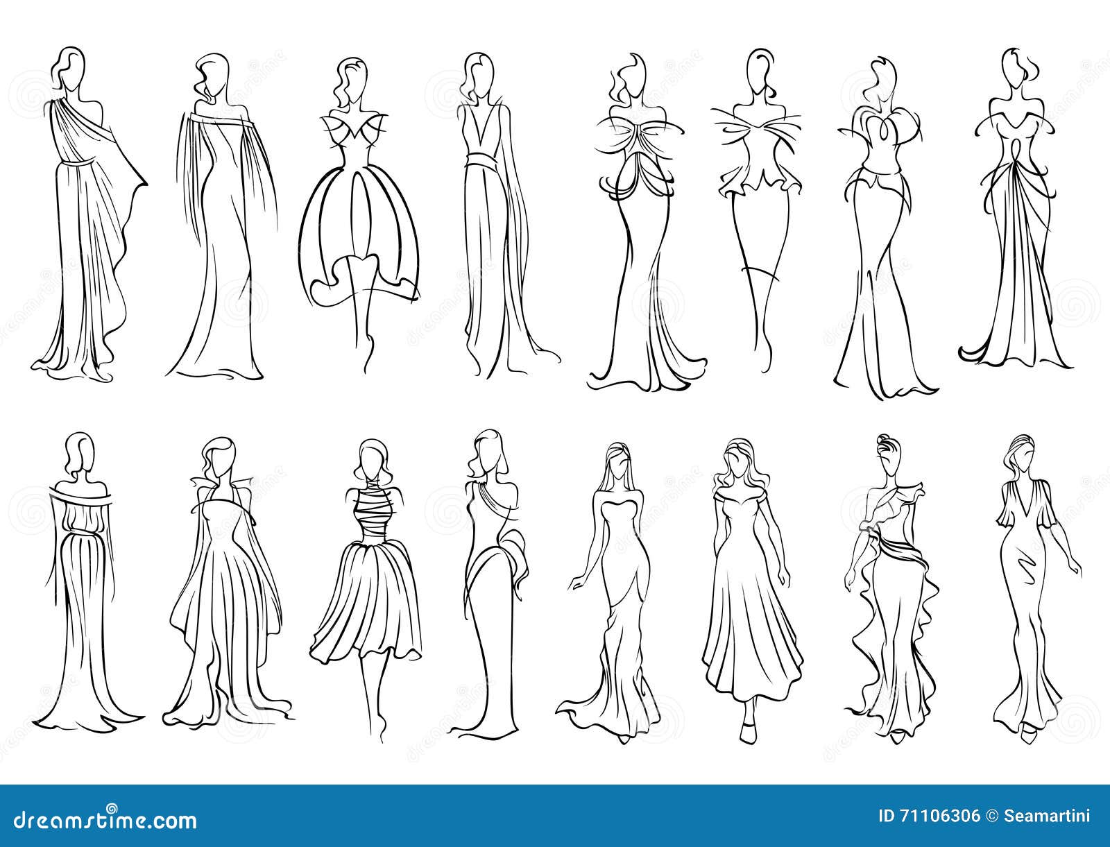 Ragazza Nella Sera E Nellicona Eleganti Dei Vestiti Da Cocktail Illustrazione Vettoriale