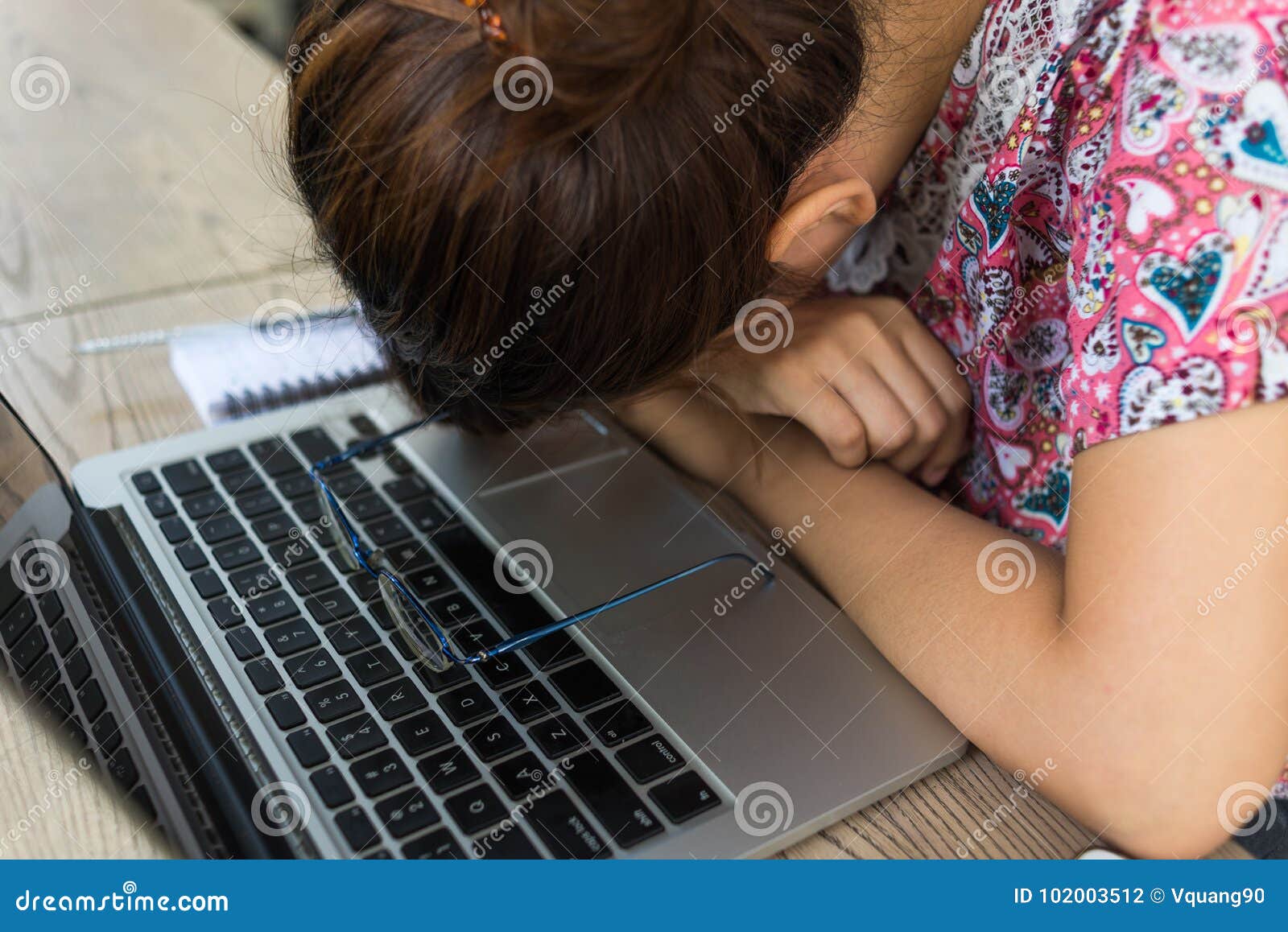 Ragazza Stanca Che Dorme Sul Suo Computer Portatile Fotografia Stock ...