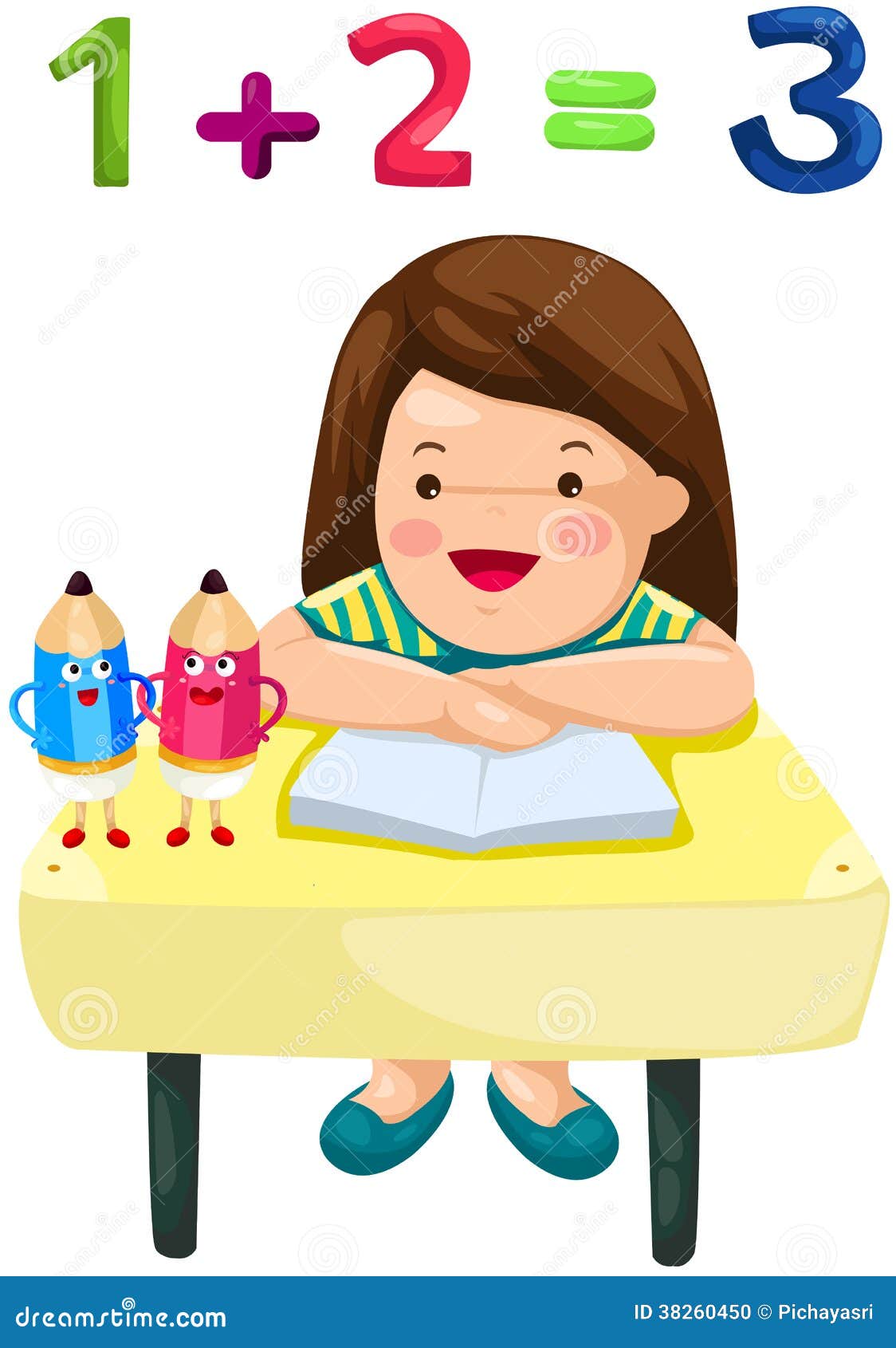 Ragazza Sveglia Che Studia Matematica Illustrazione Vettoriale ...