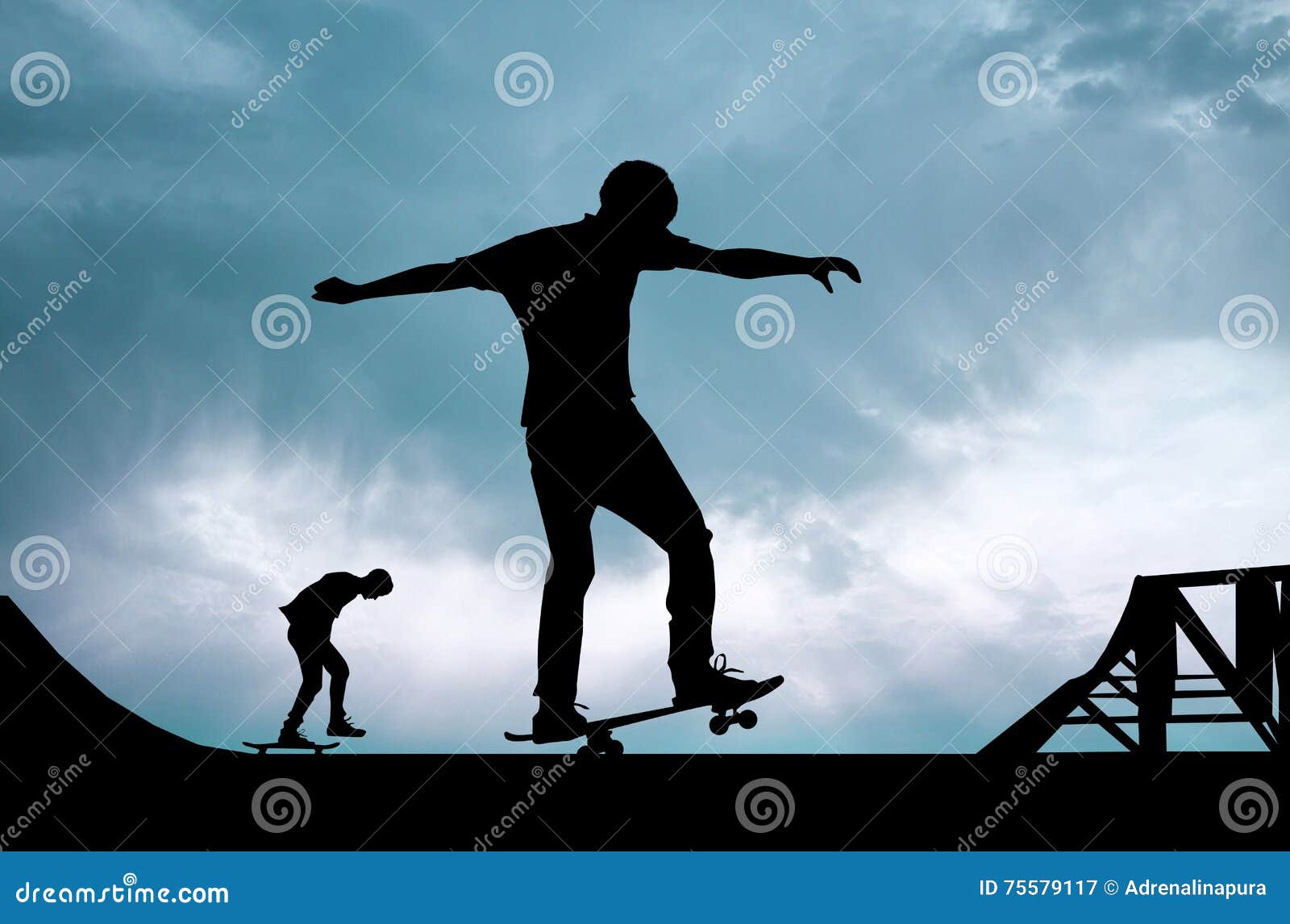 Ragazzi Con Il Pattino Al Tramonto Illustrazione di Stock ...