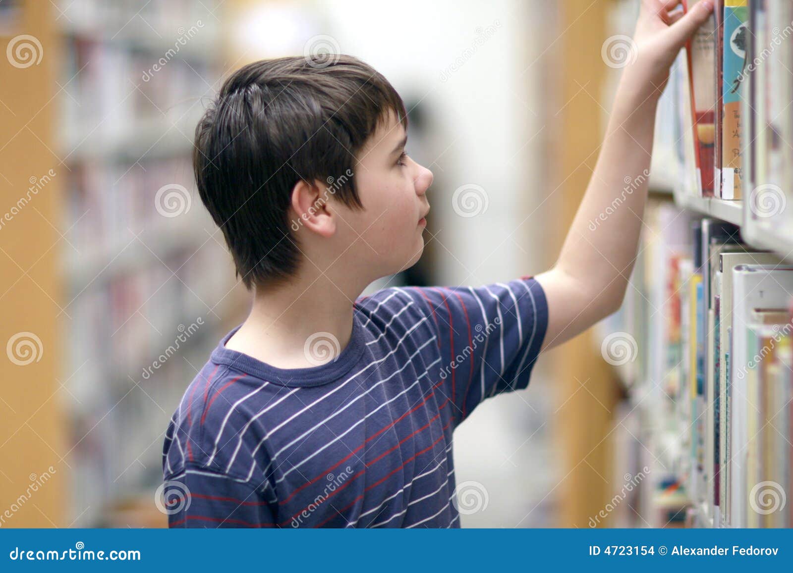 Ragazzo Che Cerca Il Libro Delle Biblioteche Fotografia Stock ...